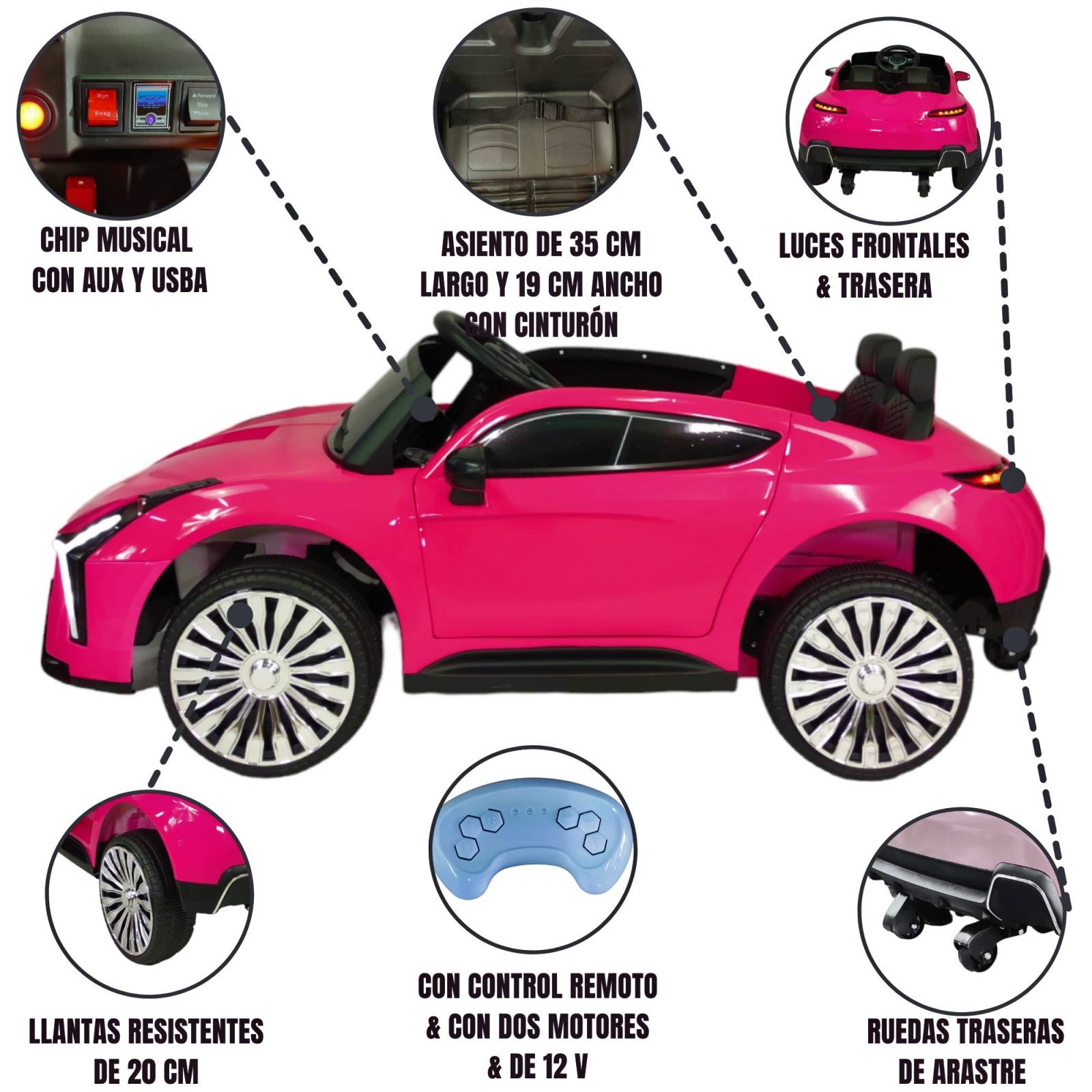 Montable para niños electrico control remoto luz, Rosa Lambo - Rosa