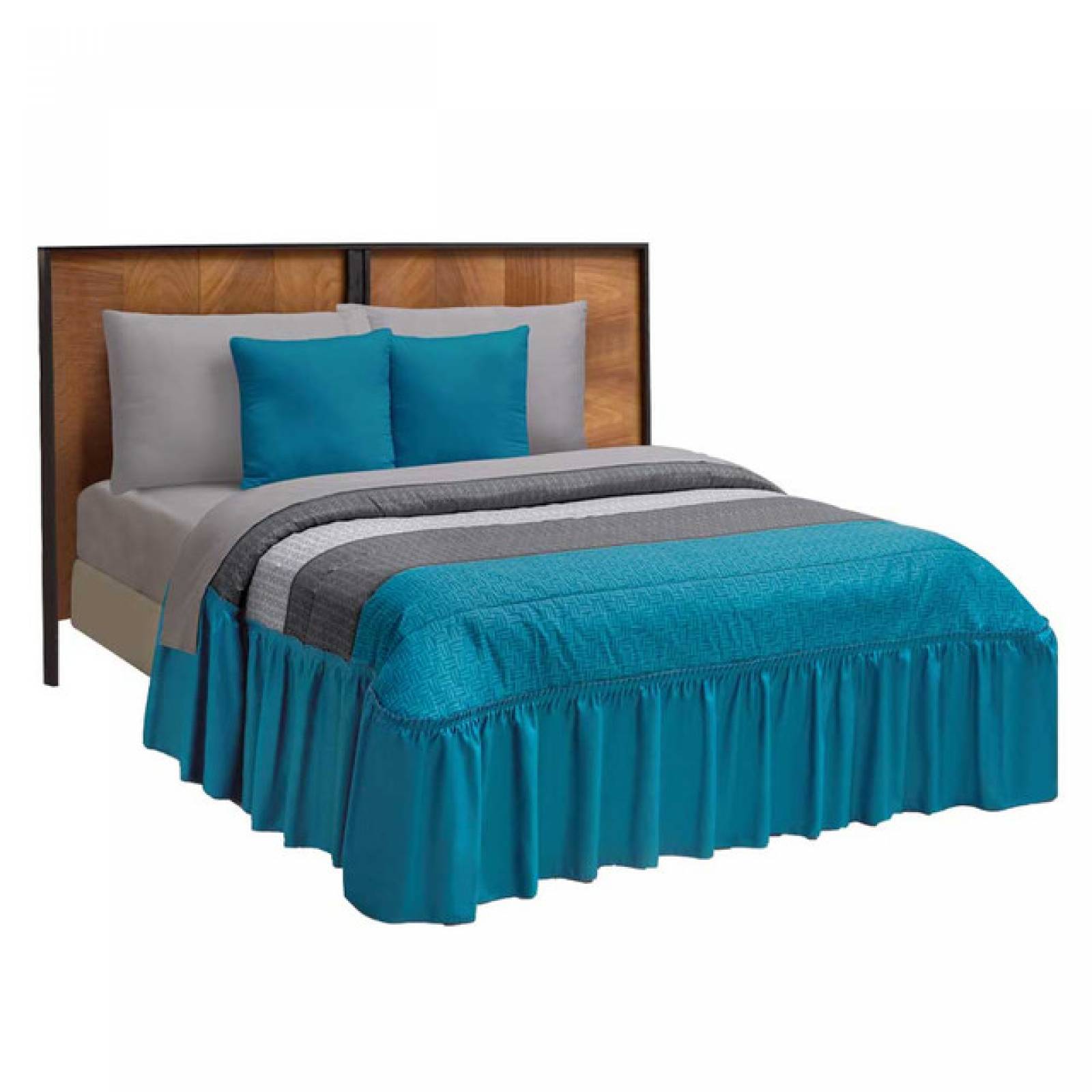 Colcha Con Cojines King Size Azul Forro De Tela Zurich