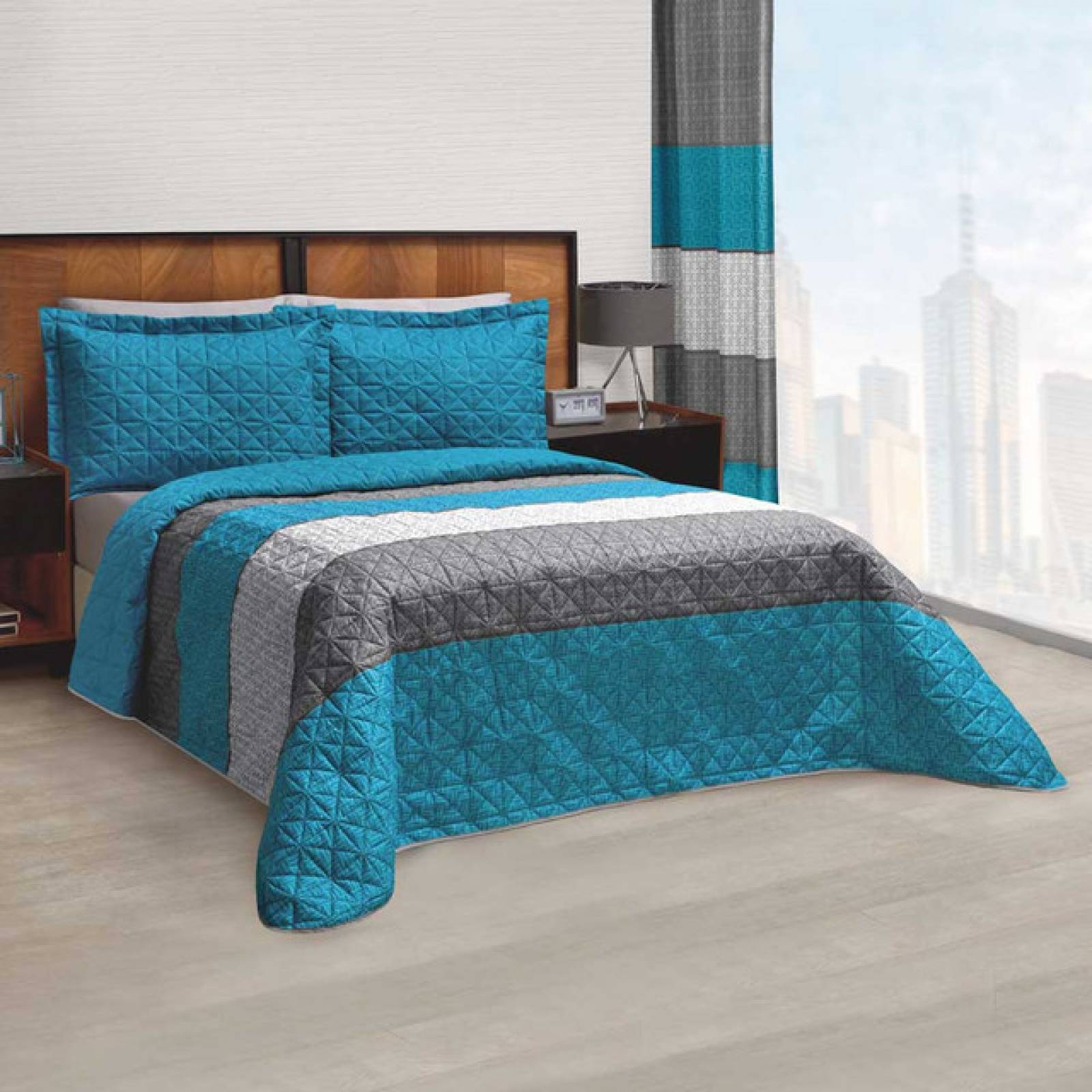 Edredón Ligero King Size Azul con fundas Rayas