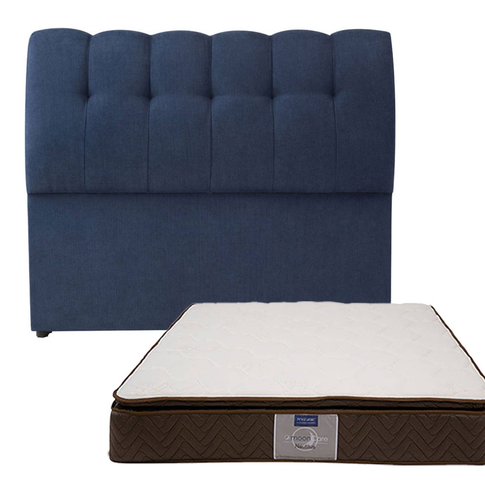 Colchón Queen Size Restonic Nautilus Con Cabecera Nube Azul Marino