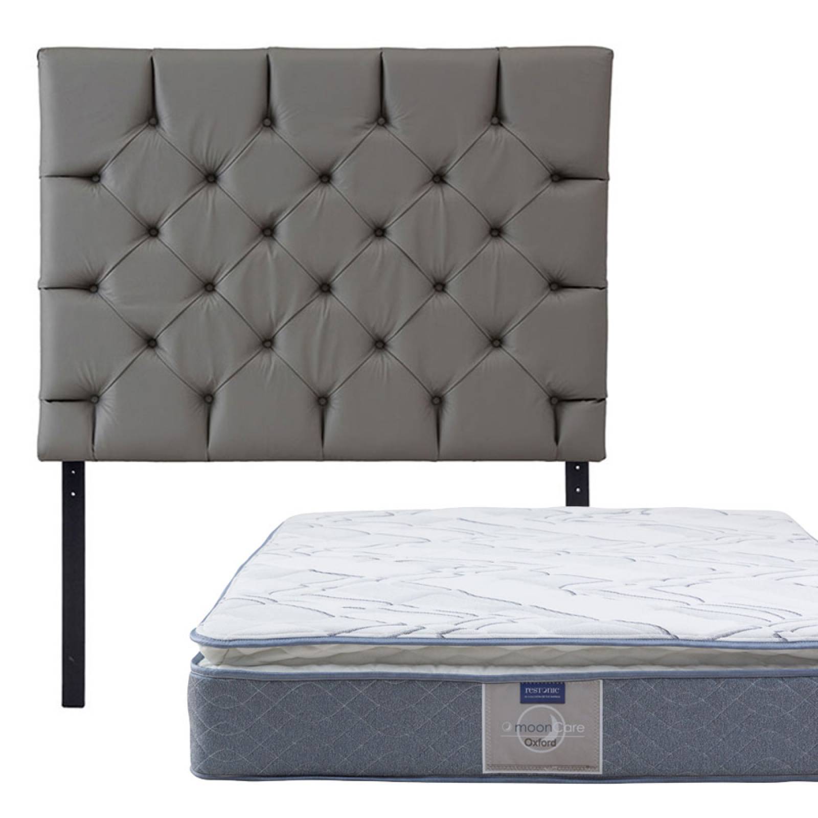 Colchón Restonic Oxford matrimonial con cabecera Dubai gris rata