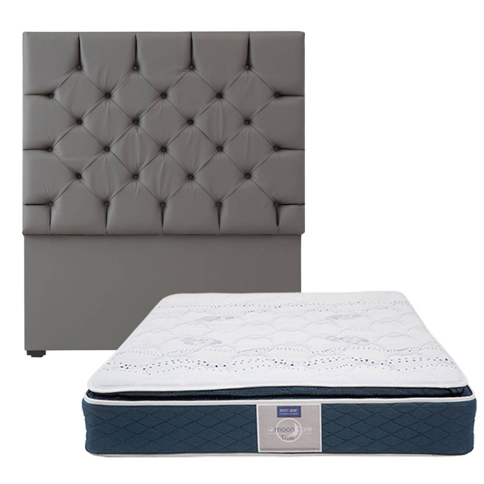 Colchon Queen Size Restonic Trust con Cabecera Calgary Gris Rata