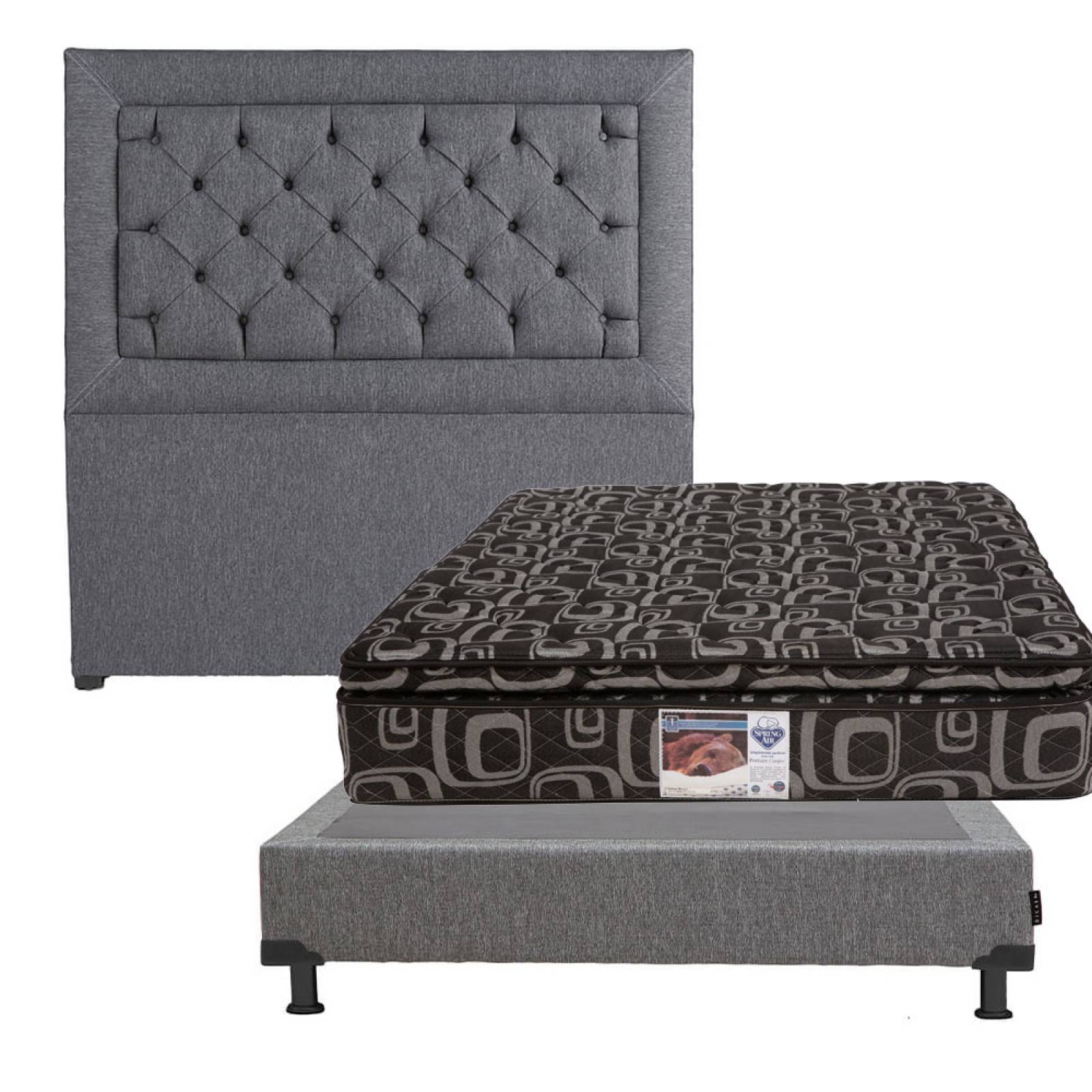Colchon Matrimonial Spring Air Morgan Con Cabecera Mary y Box Gris