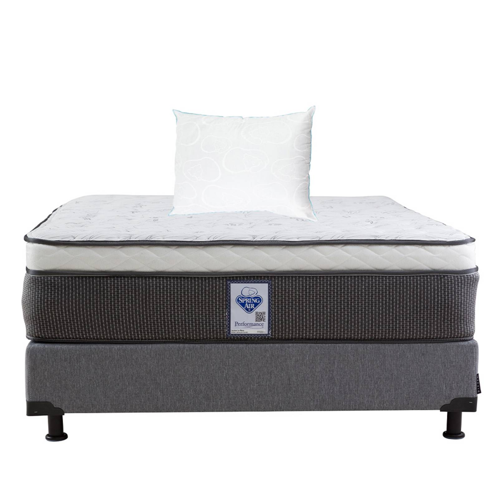 Colchón Spring Air Matrimonial LeMans Con Box Gris y Almohada Oso