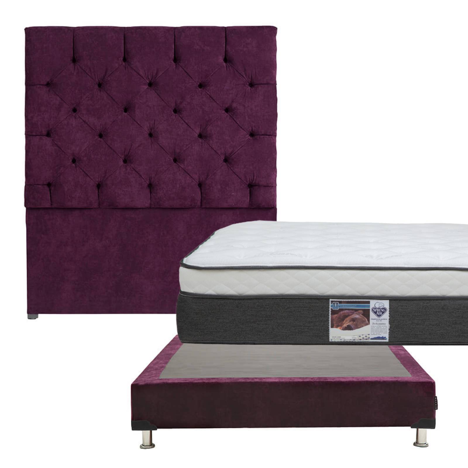 Colchon Matrimonial Spring Air United Con Cabecera Capri y Box Morado