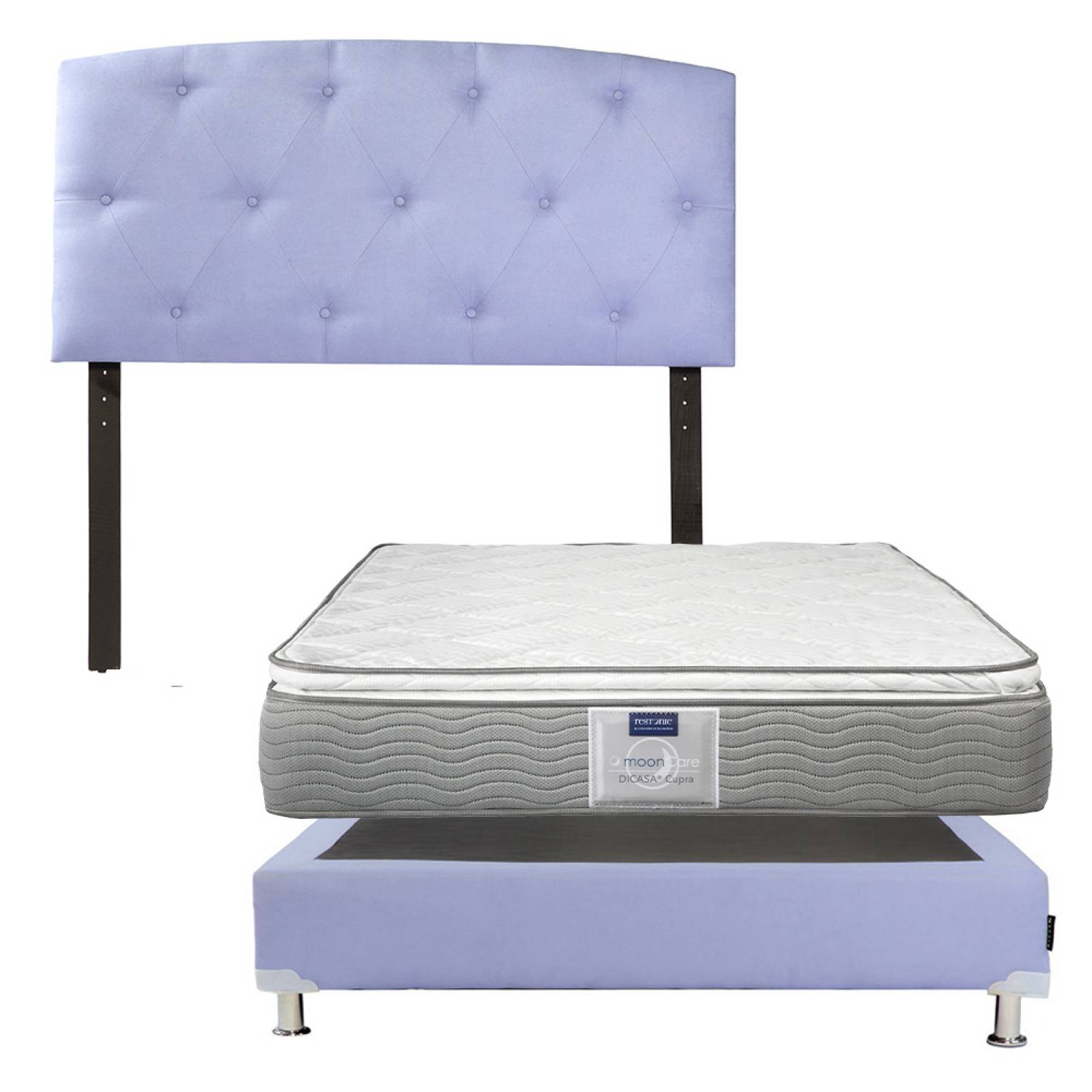 Colchon Matrimonial Restonic Cupra Con Cabecera Sigma y Box Lila