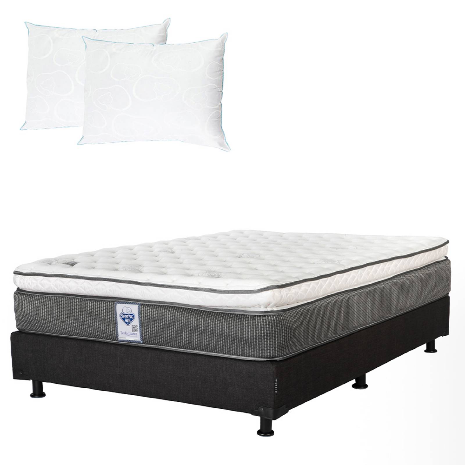 Colchon Queen Size Spring Air Phantom Con Box Negro y 2 Almohadas Osos