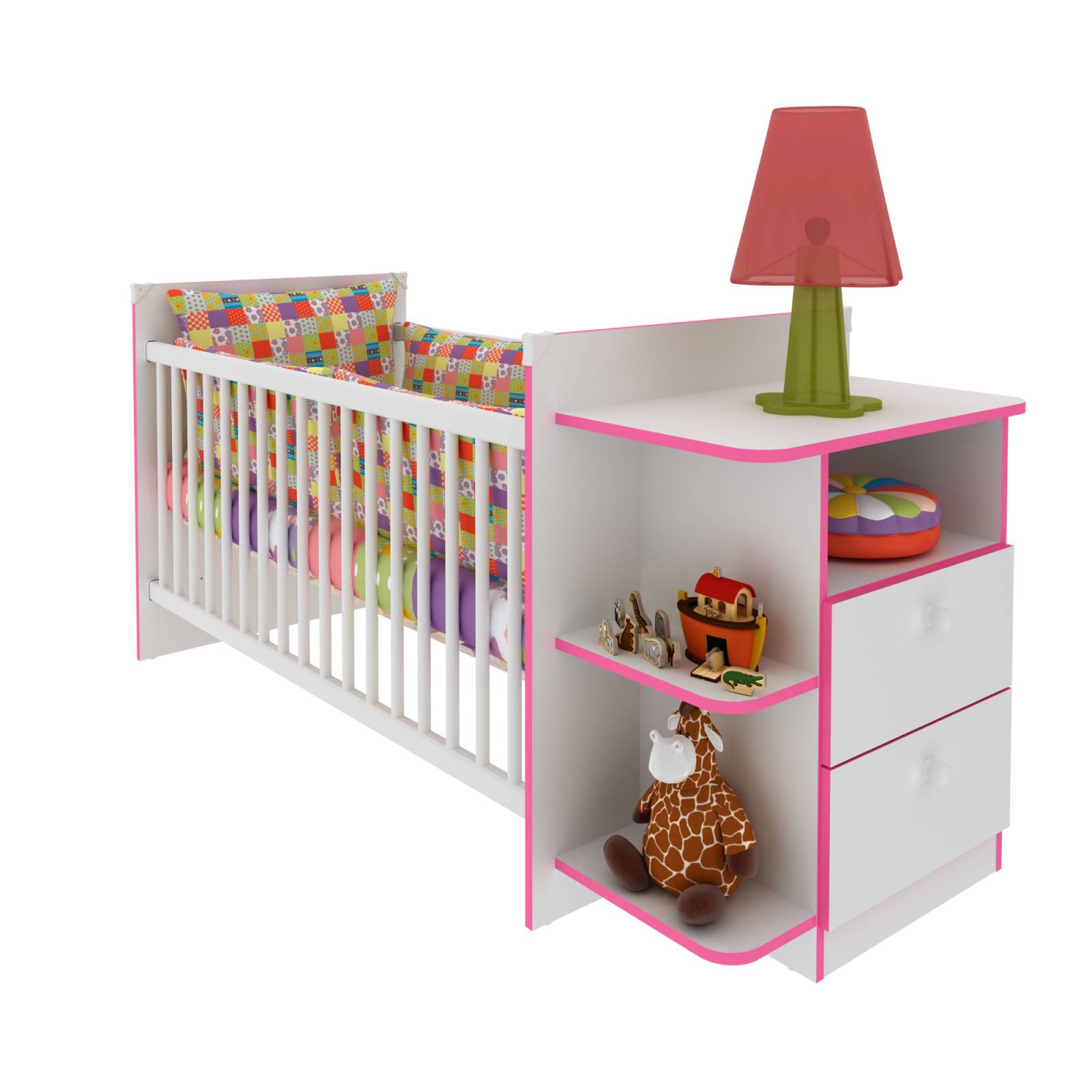 Cuna con Cajonera Color Blanco Rosa Mate Premium