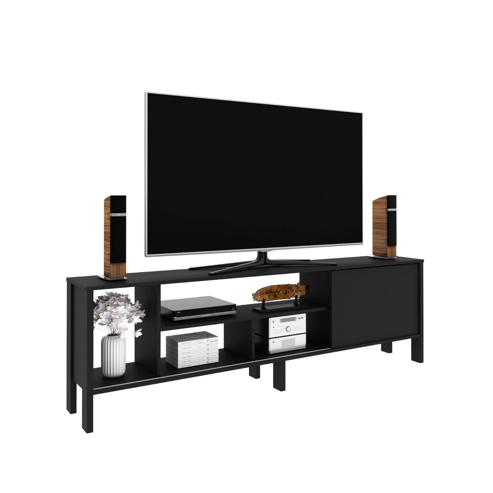 Mueble Para TV 65 Pulg Rack Moderno Con Puerta Corrediza Negro