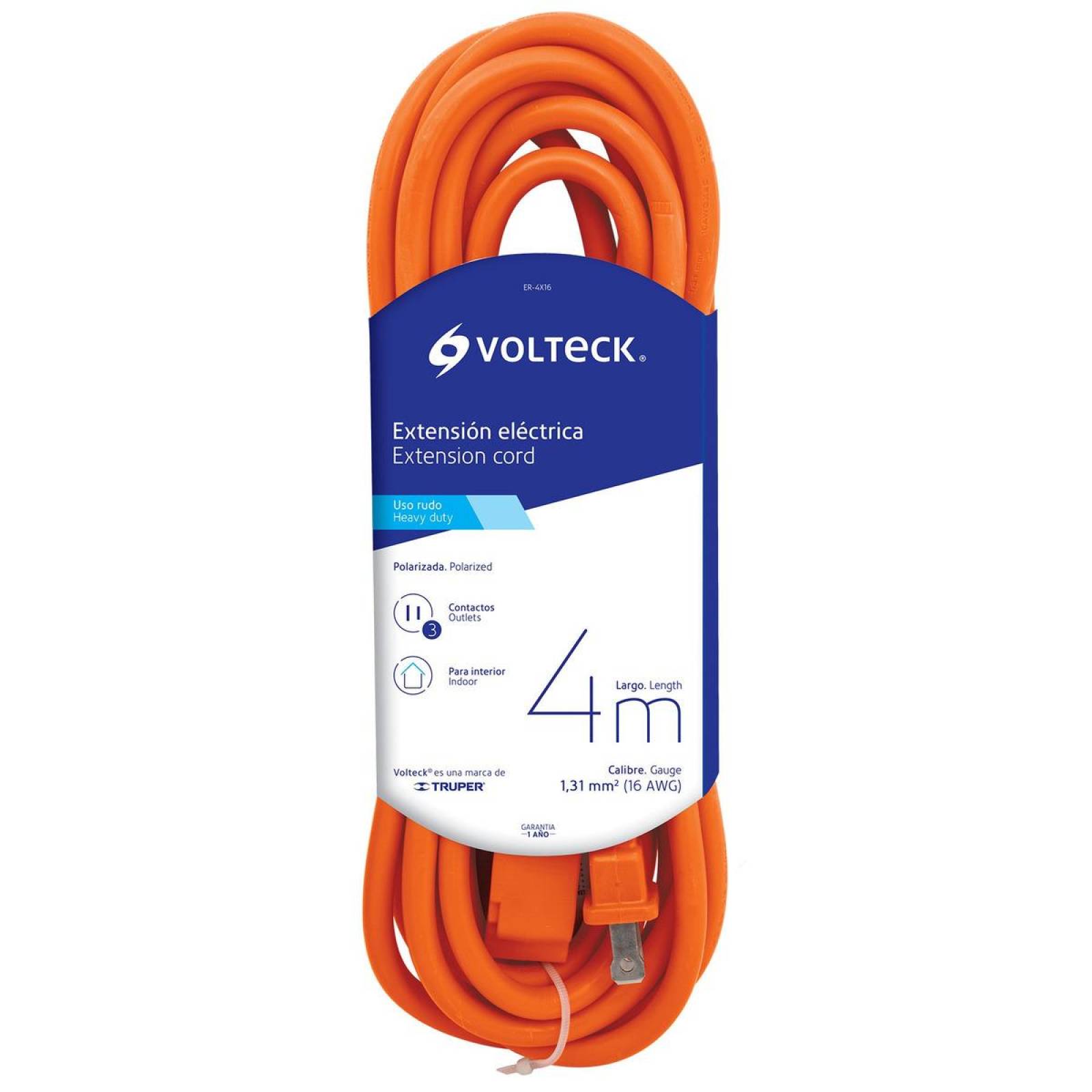Extensión Eléctrica Uso Rudo 4 M Calibre 16 Volteck