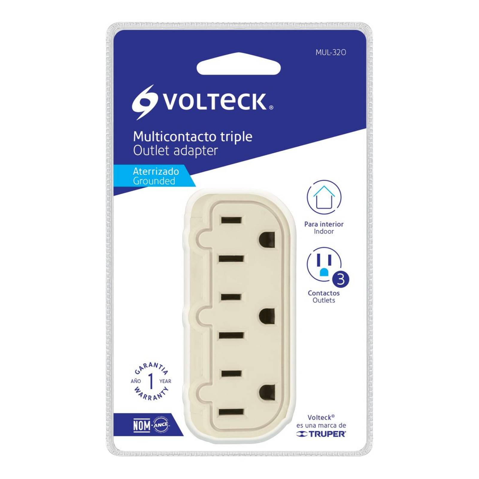 Multicontacto Triple Aterrizado Barra Volteck 46810