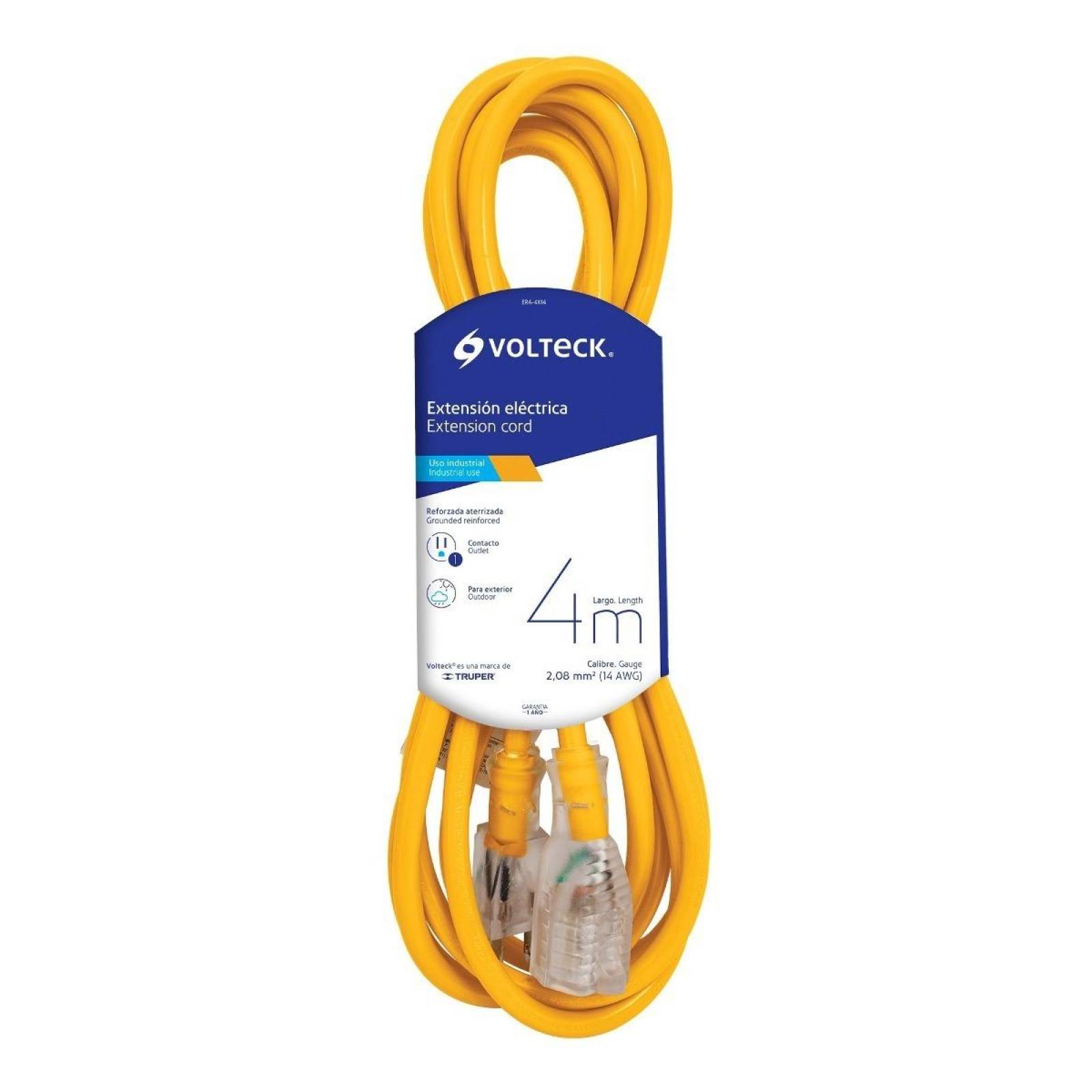 Extensión reforzada aterrizada 4 m 3x14 AWG, Volteck