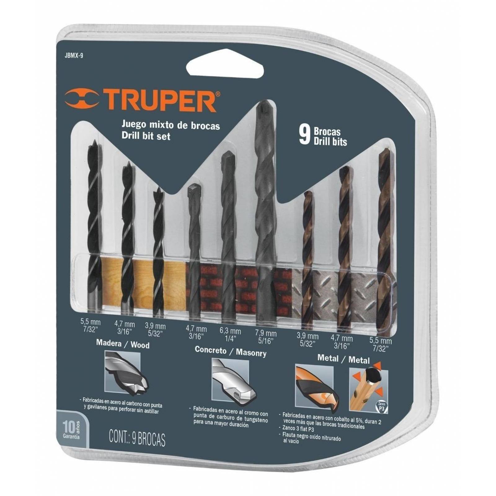 Juego De Brocas Mixto 9 Piezas Truper 11339
