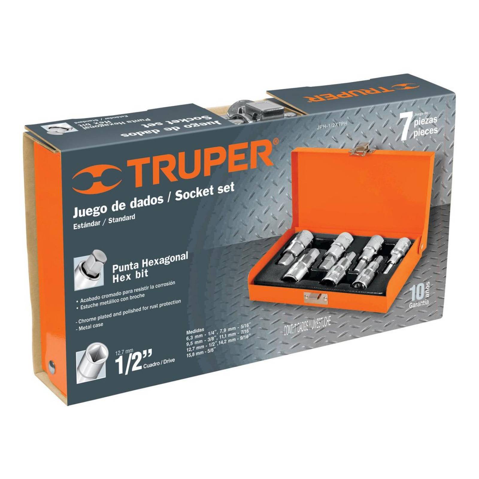 Juego Dados Punta Hexagonal Cuadro 1/2' 7pzs Truper