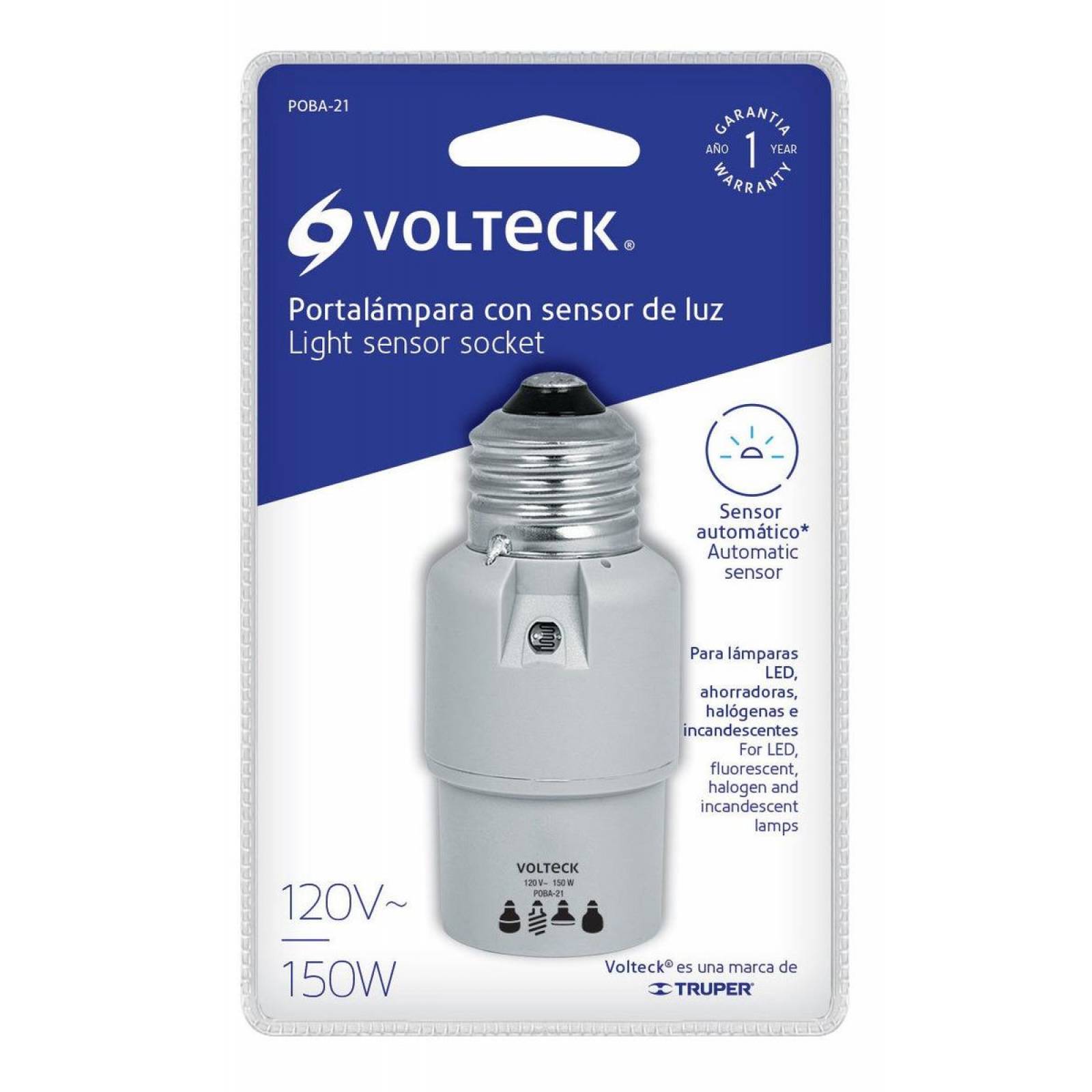 Portalámpara De Policarbonato Con Sensor De L Volteck