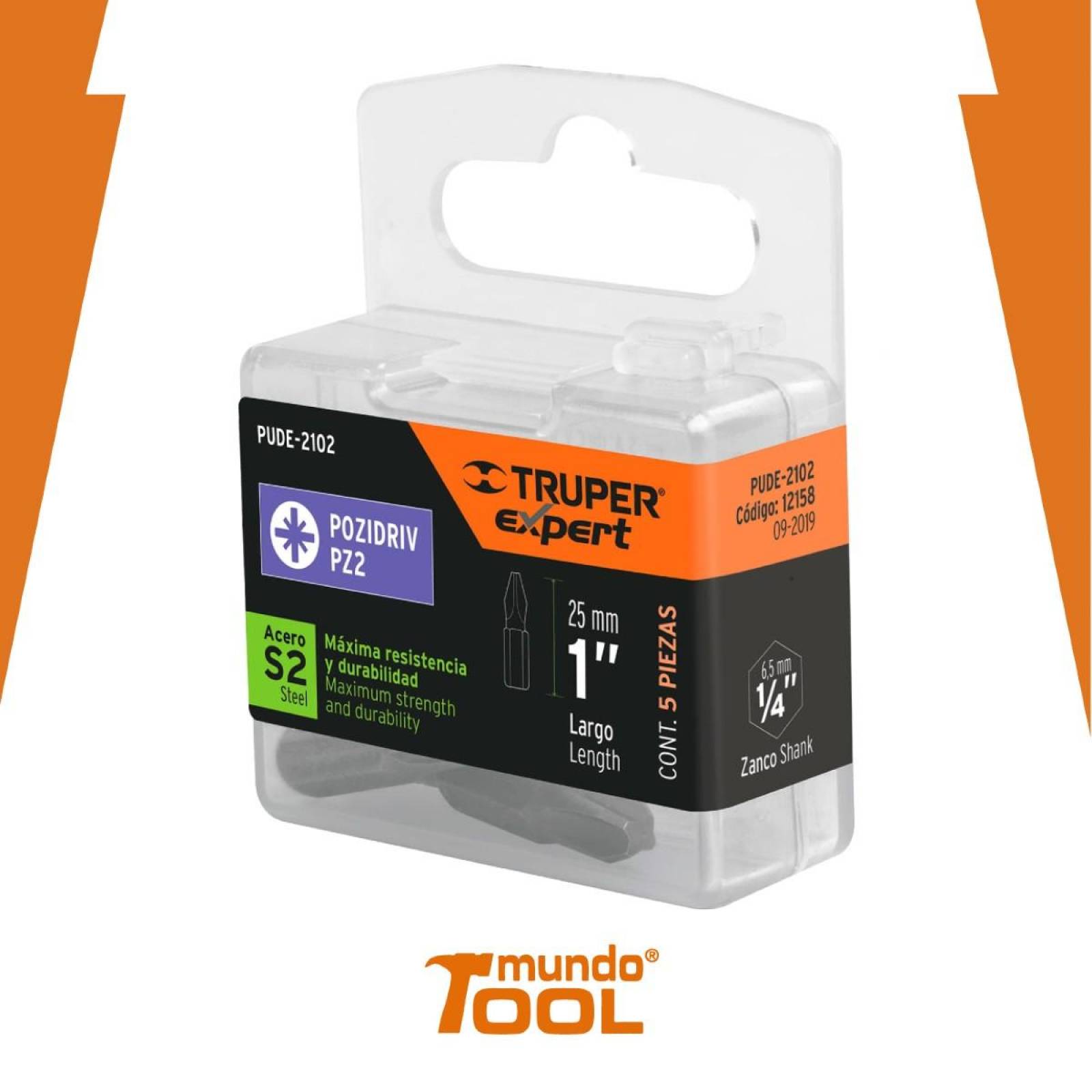 Puntas para desarmador Pozidriv, PZ2, 1', 5 piezas Truper