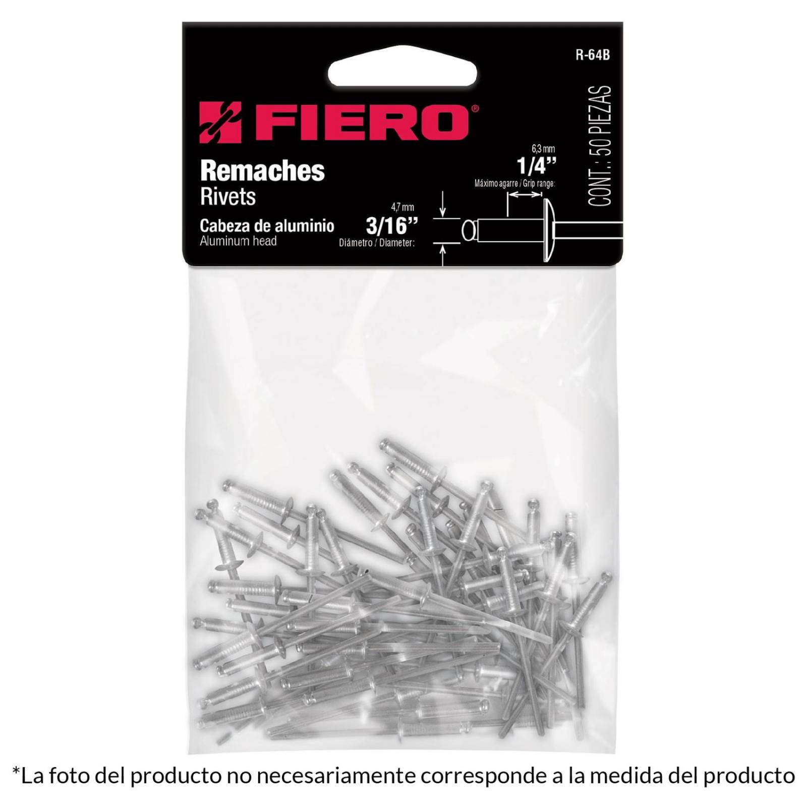 Remaches Con Espiga 48x800mm Bolsa Con 50 Pza Fiero