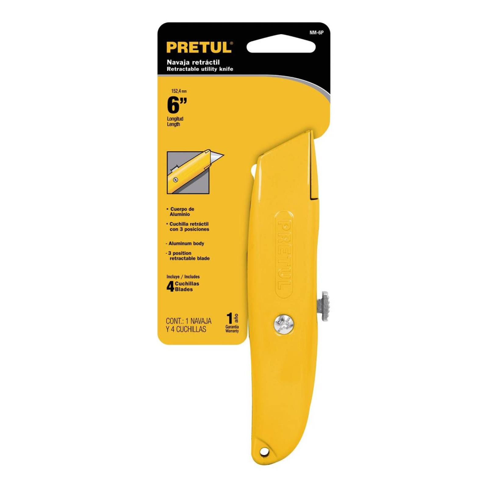 Navaja retráctil 6" cuerpo de aluminio, Pretul