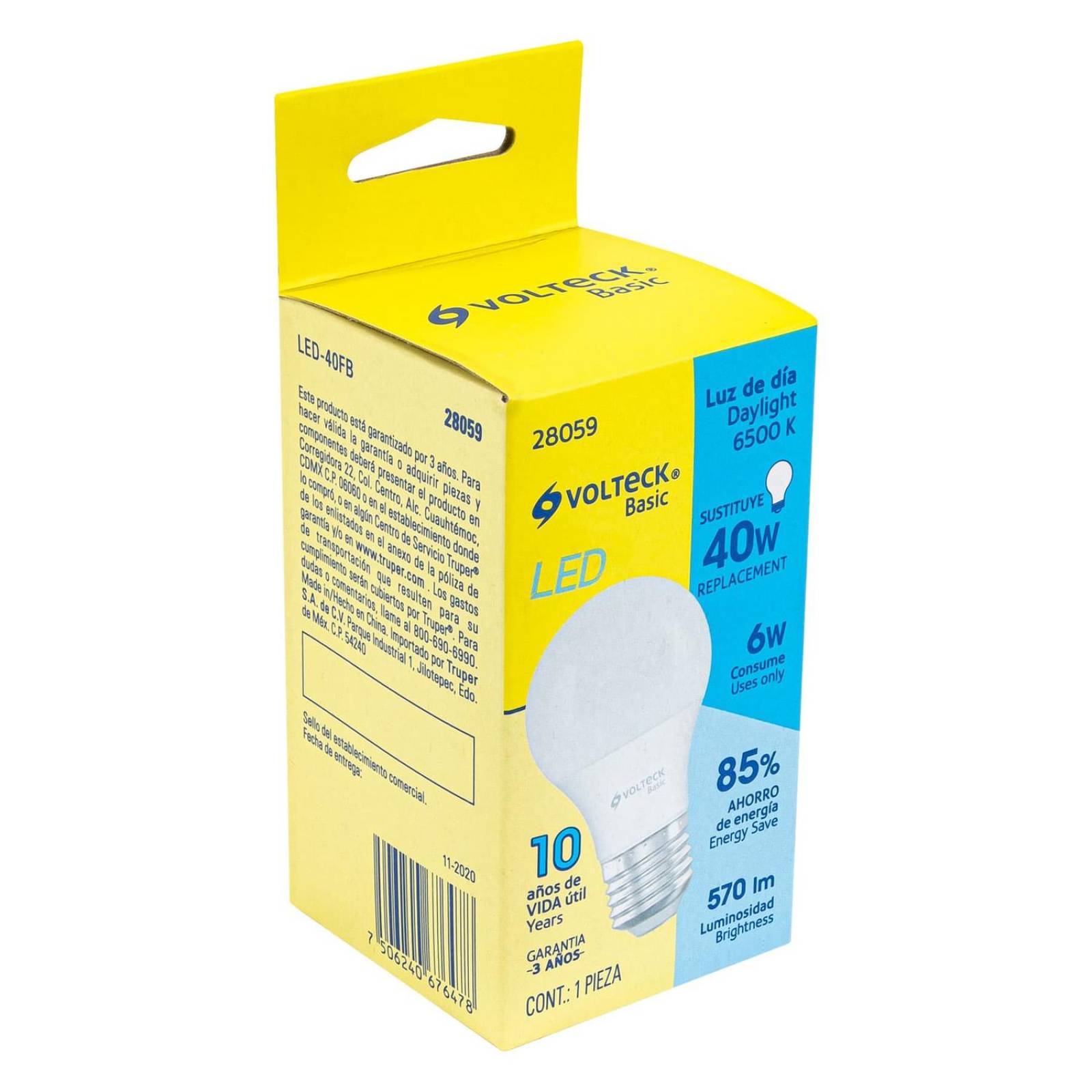 Lámpara de LED tipo bulbo A19 6 W, luz de día, caja, Basic