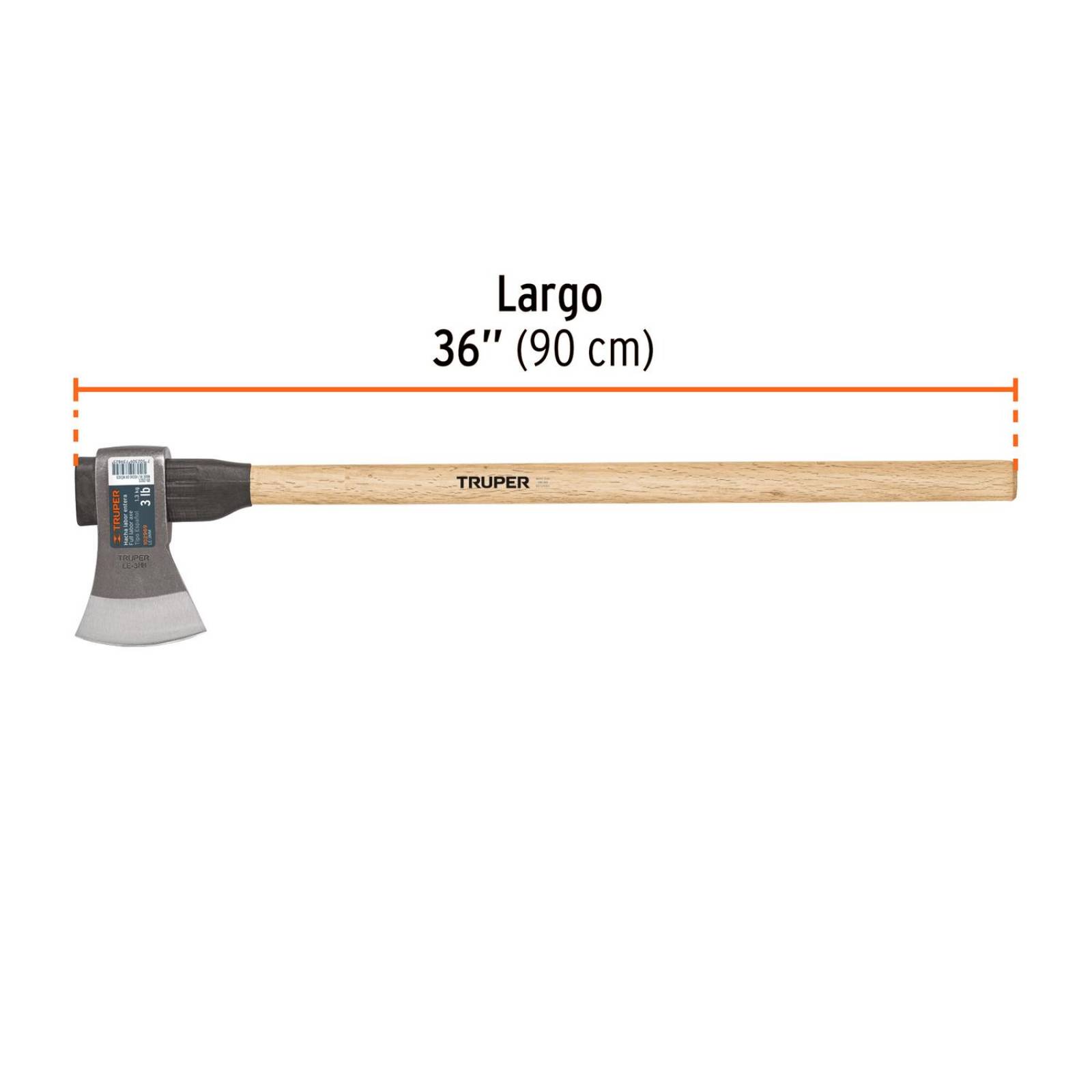 Hacha labor entera 3 lb con mango de madera de 36', Truper