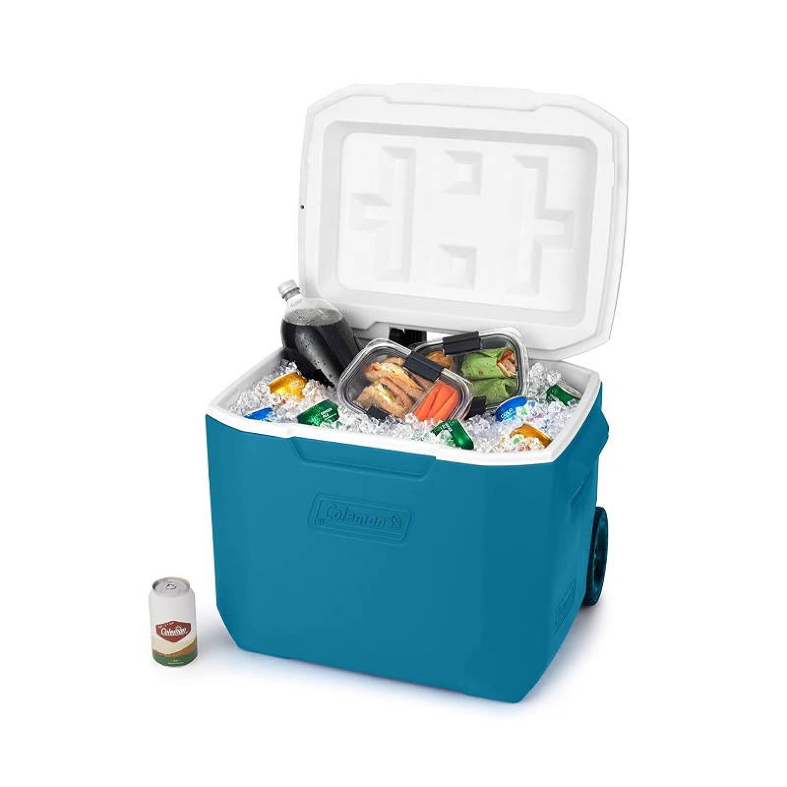 Hielera Con Ruedas 60 Qt 94 Latas Azul Océano Coleman