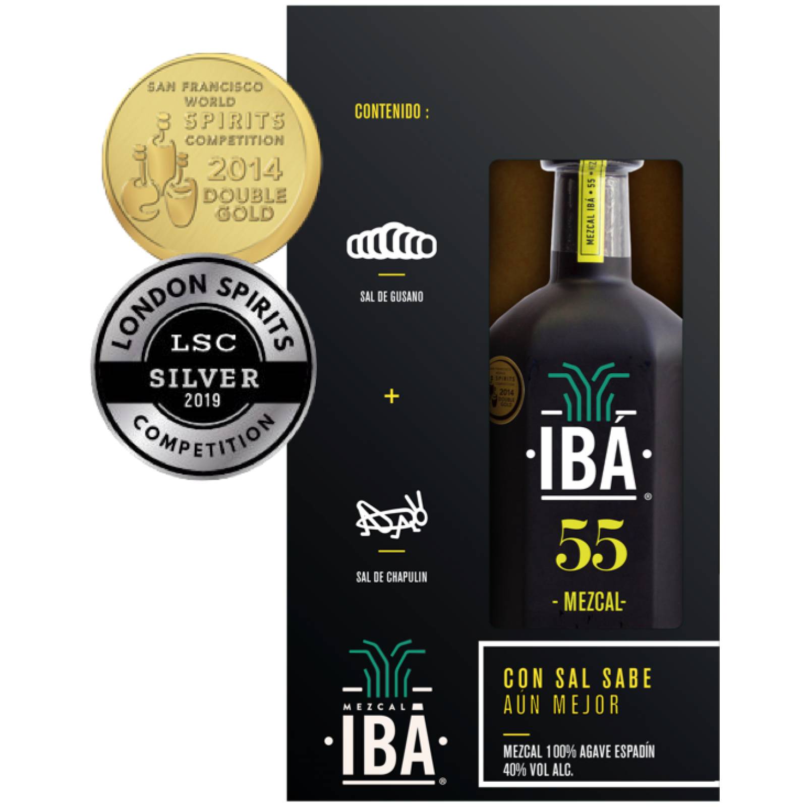 Estuche Mezcal Joven Artesanal IBÃ 55 Agave EspadÃ­n 750ml con Sales