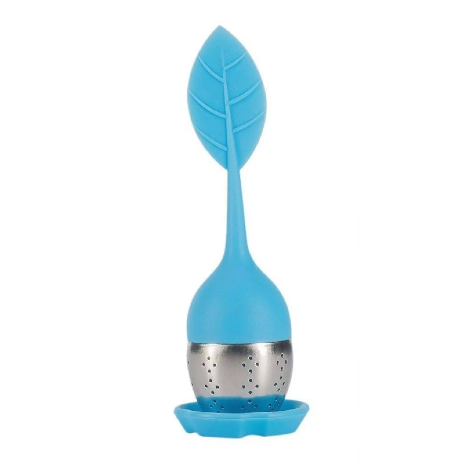 Infusor De Silicon Para Té En Forma De Hoja Con Base Azul