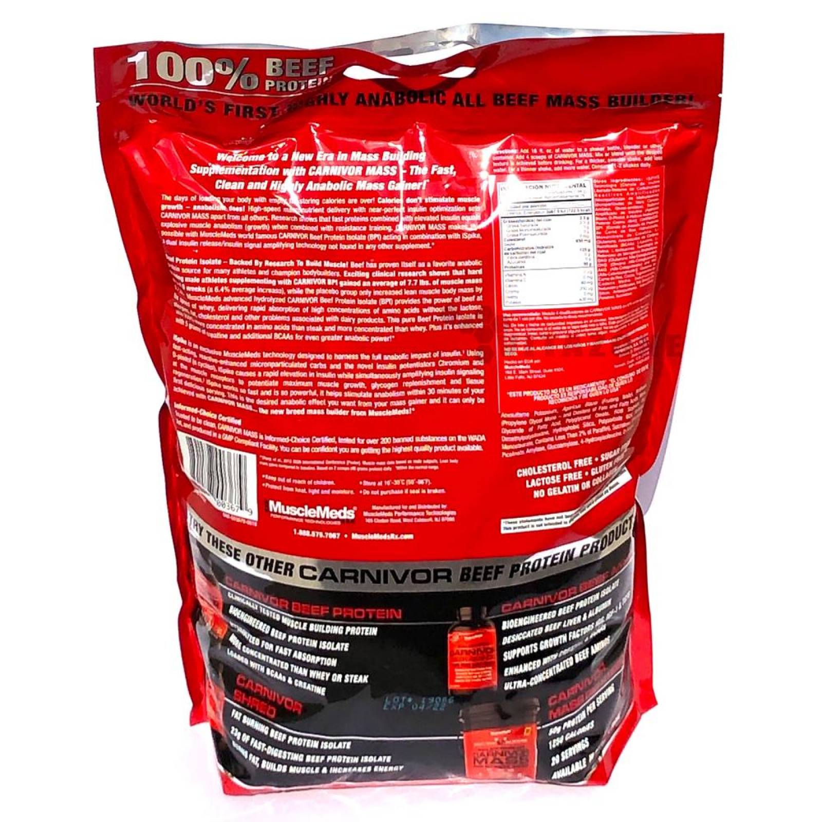 Proteína Carnivor Mass 10 Lbs Sabor Chocolate MuscleMeds.