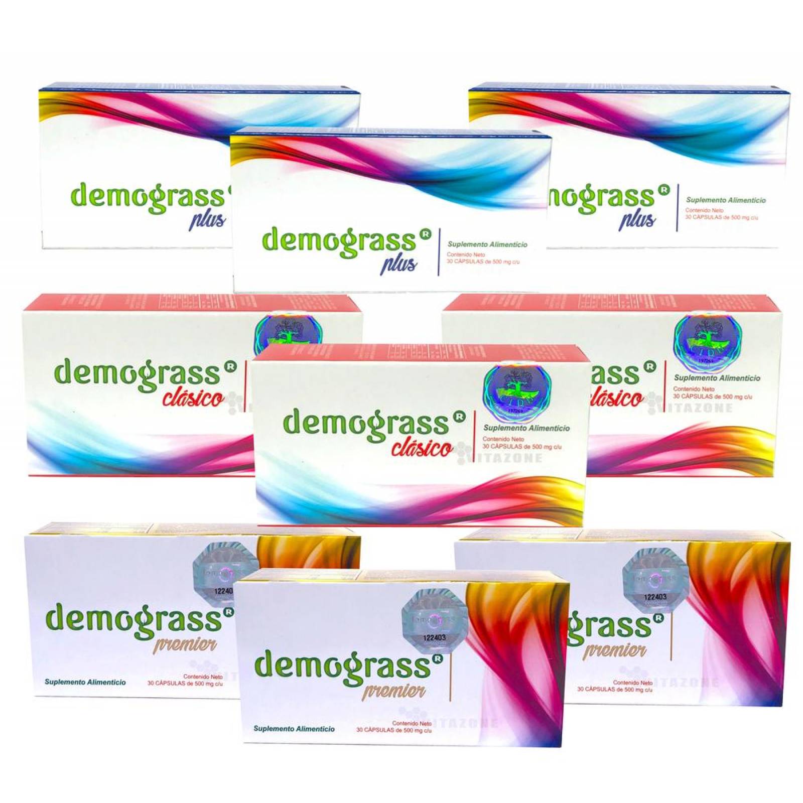 Demograss 3 clásico, 3 plus y 3 premier 270 cáps (9 cajas).