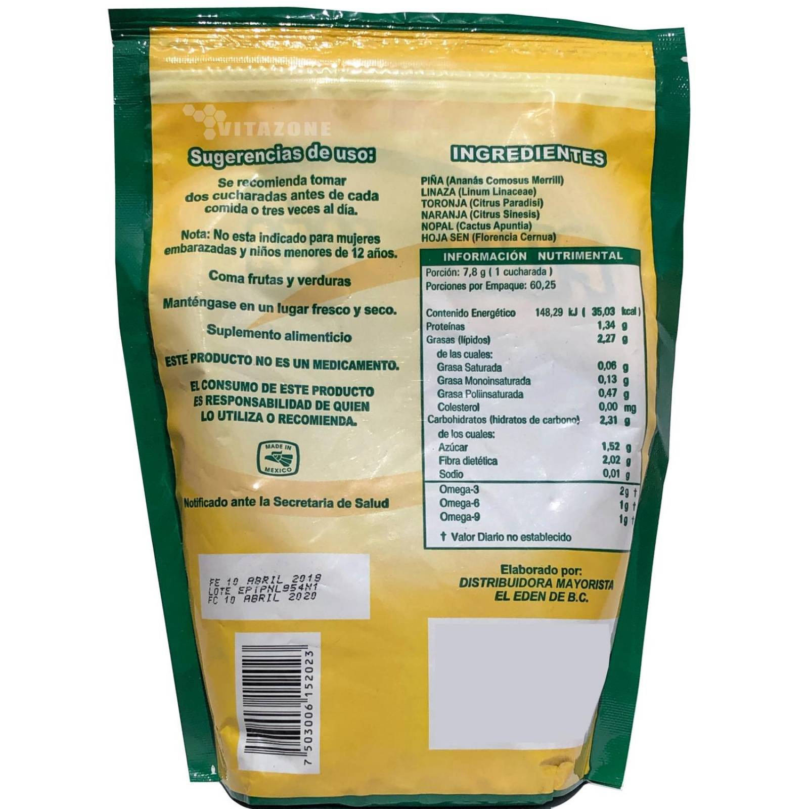 Fibra Piñalinaza (Linaza Canadiense) En Polvo Sabor Piña 470 Grs.