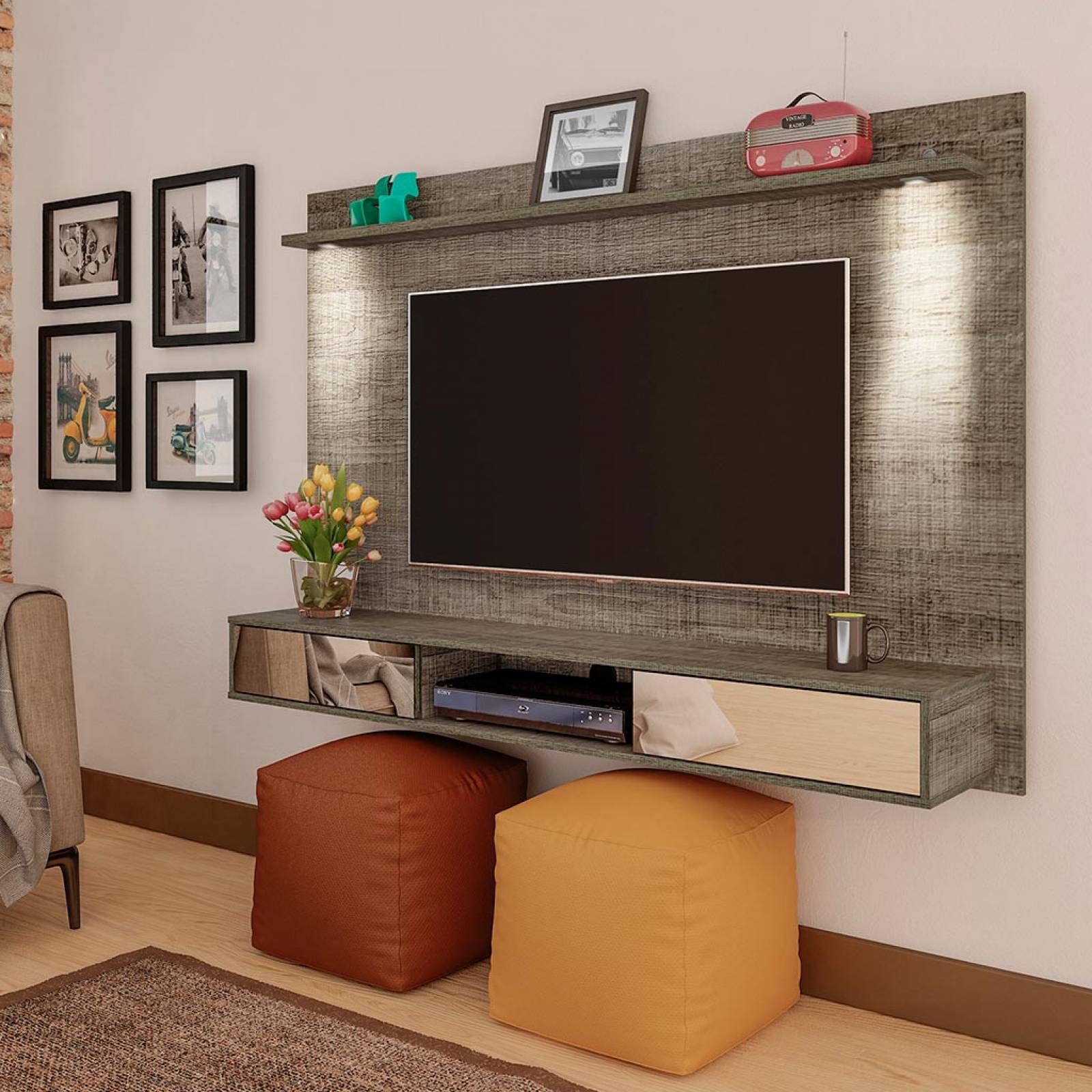 Panel Bertolini Platinum Canela Para Pantalla Hasta 60 Pulgadas