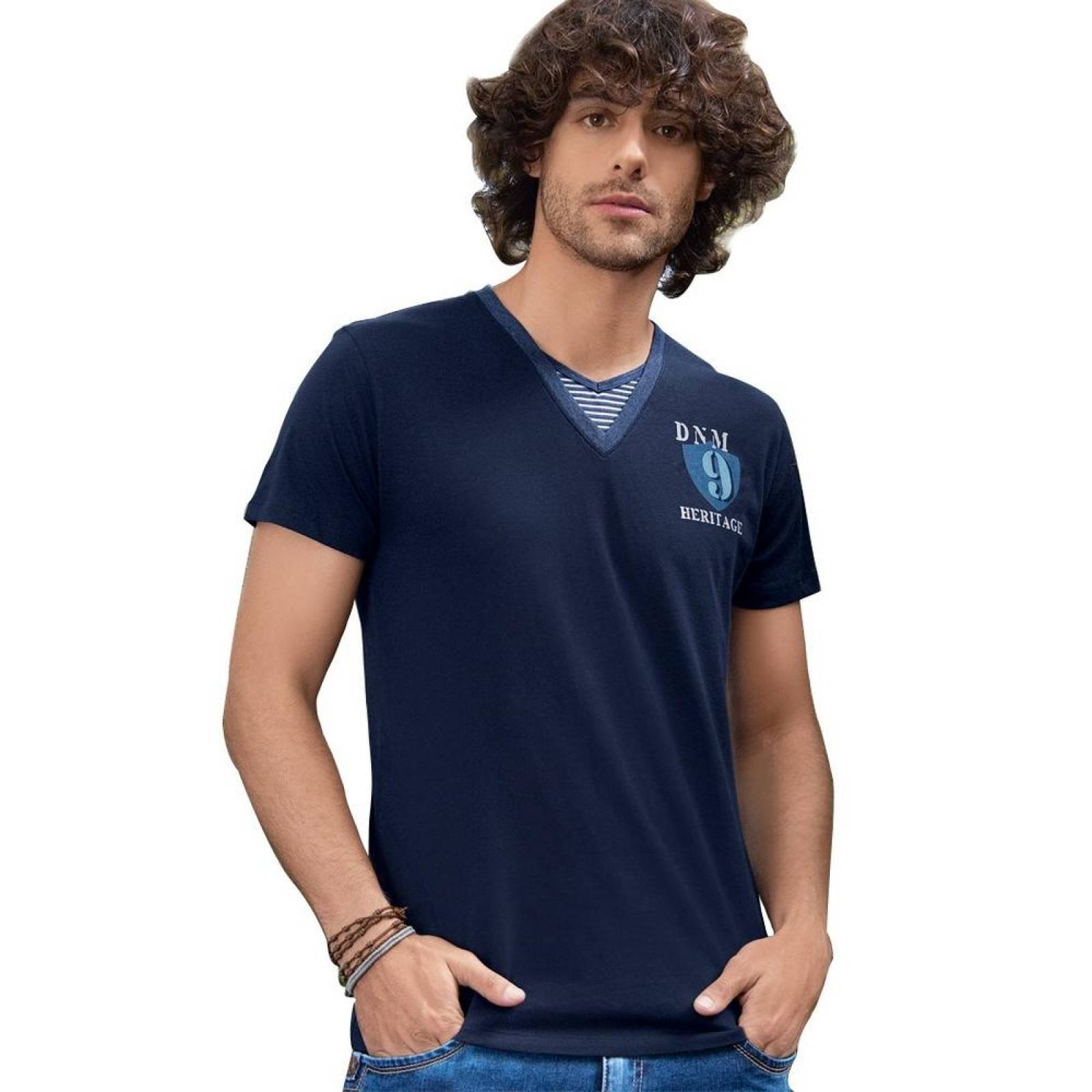 Playera Hombre Caballero Casual Algodon Marino Manga Corta