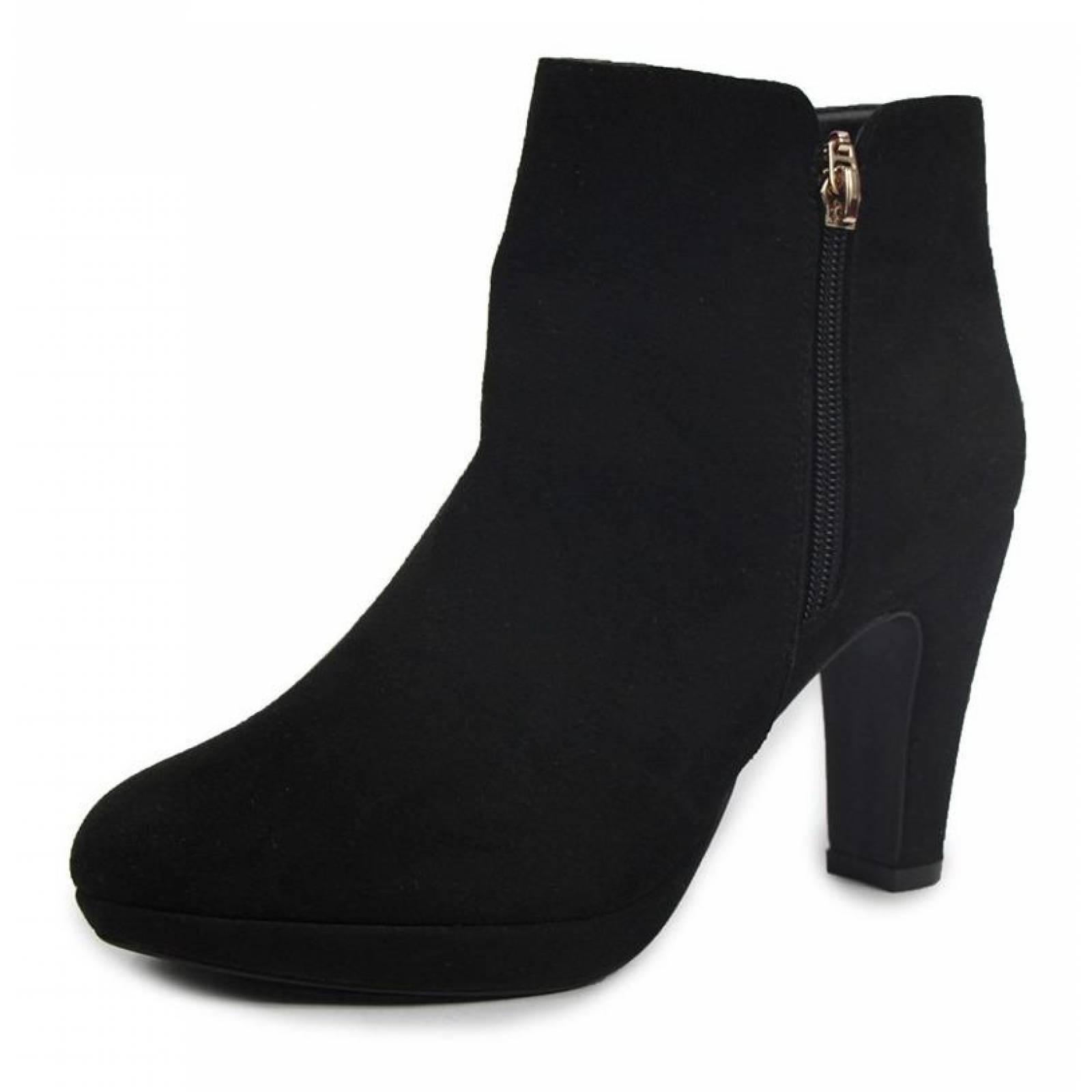 Botines Dama Mujer Tipo Gamuza Negro Casuales