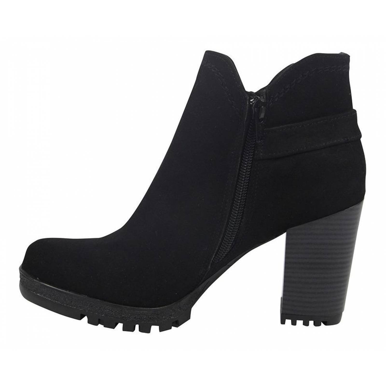 Botines Dama Mujer Tipo Gamuza Negro Tacón Ancho Casuales