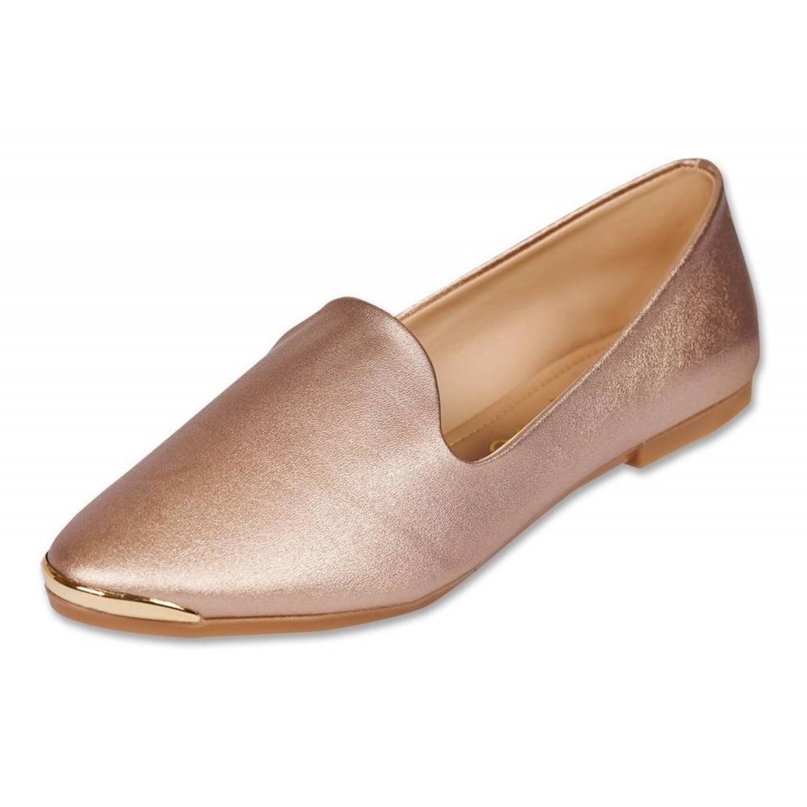 Calzado Dama Mujer Zapato Flat Clasben Tipo Piel Oro Rosado