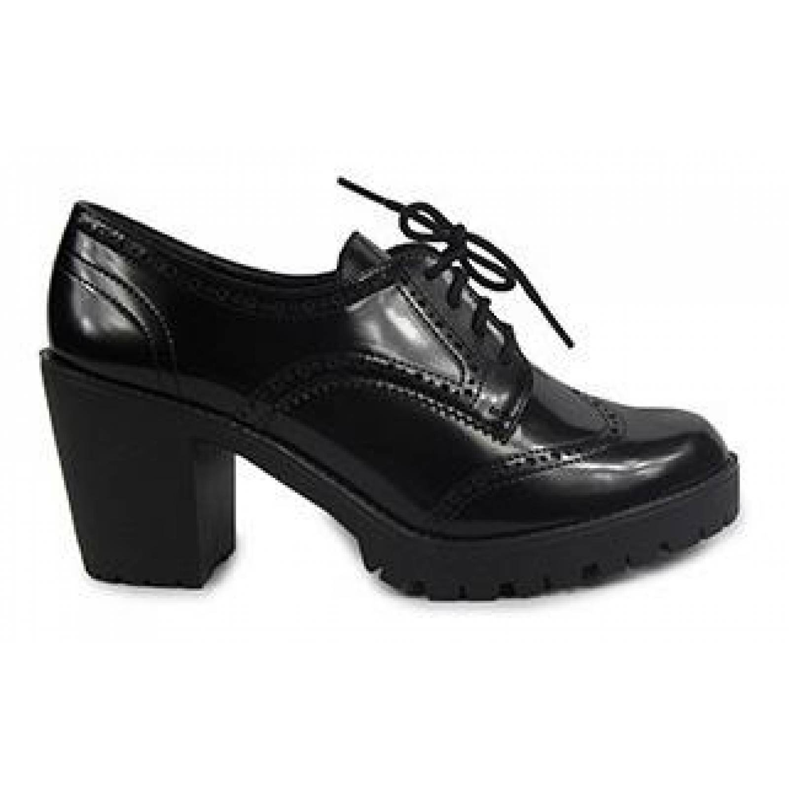Zapato Dama Mujer Bostoniano Tacon Ancho Casual Negro