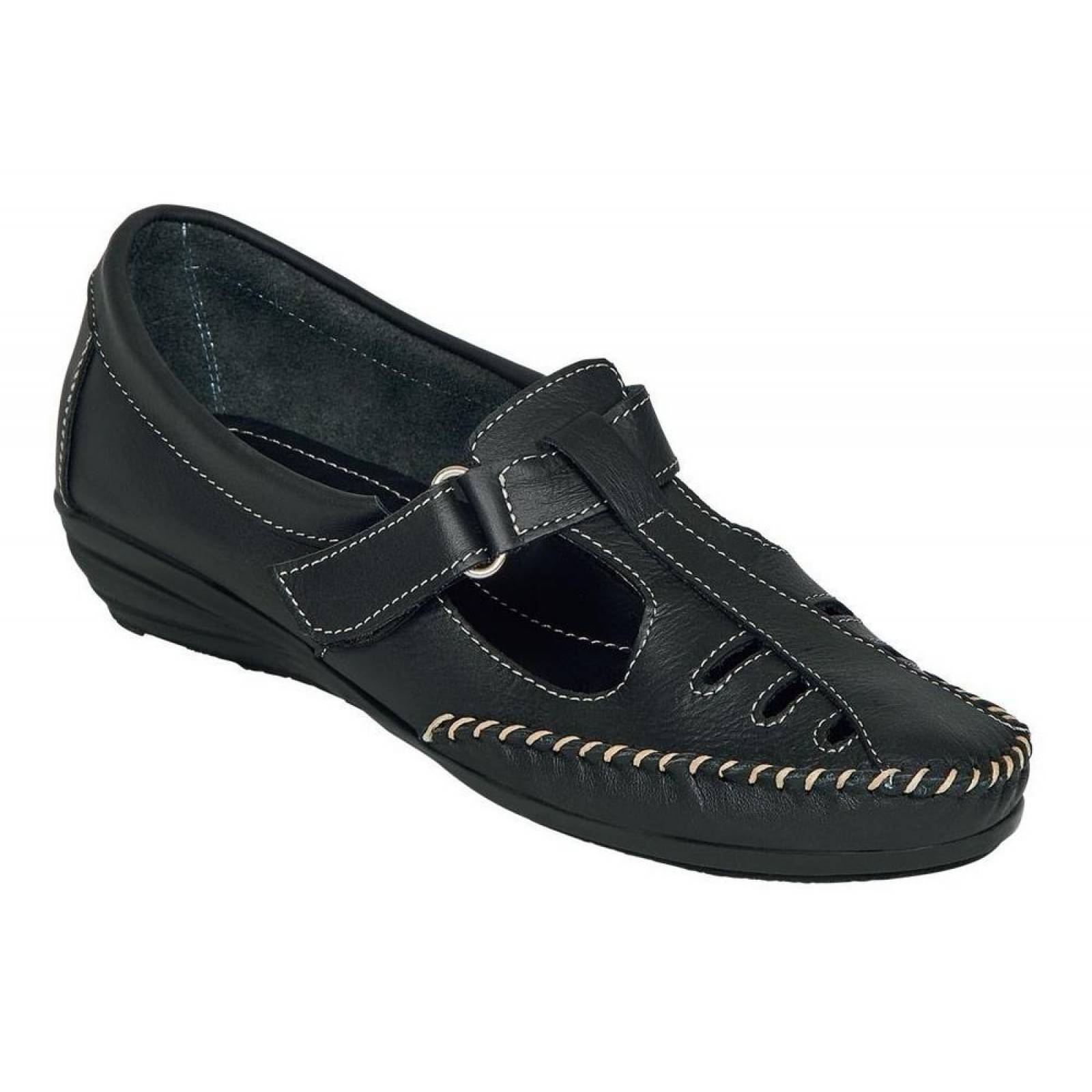 Calzado Dama Mujer Zapato Confort Negro Ajustable Comodo