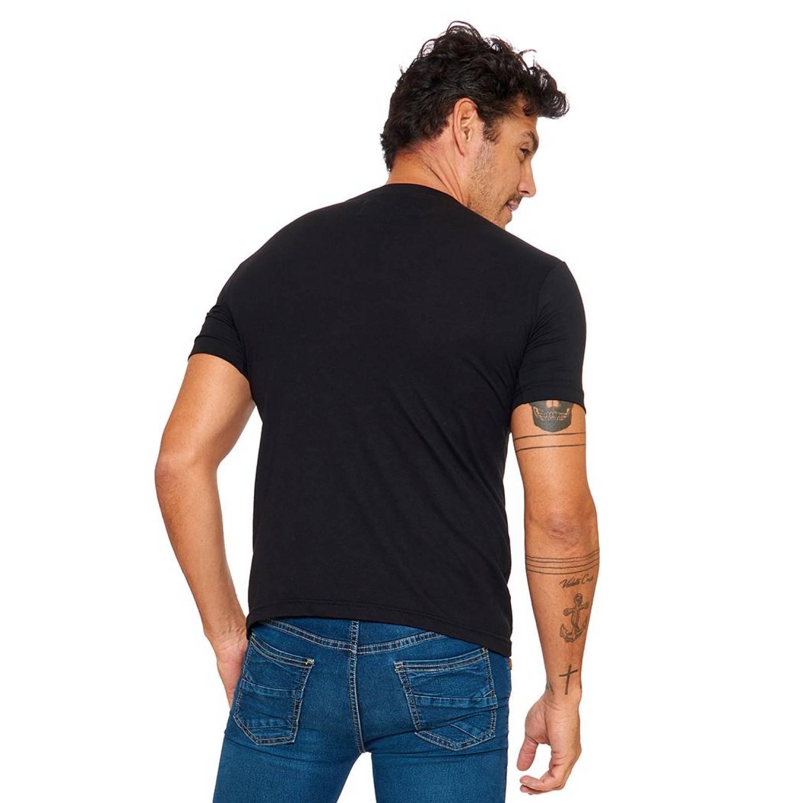 Playera Casual Manga Corta Cuello V Negro Para Hombre