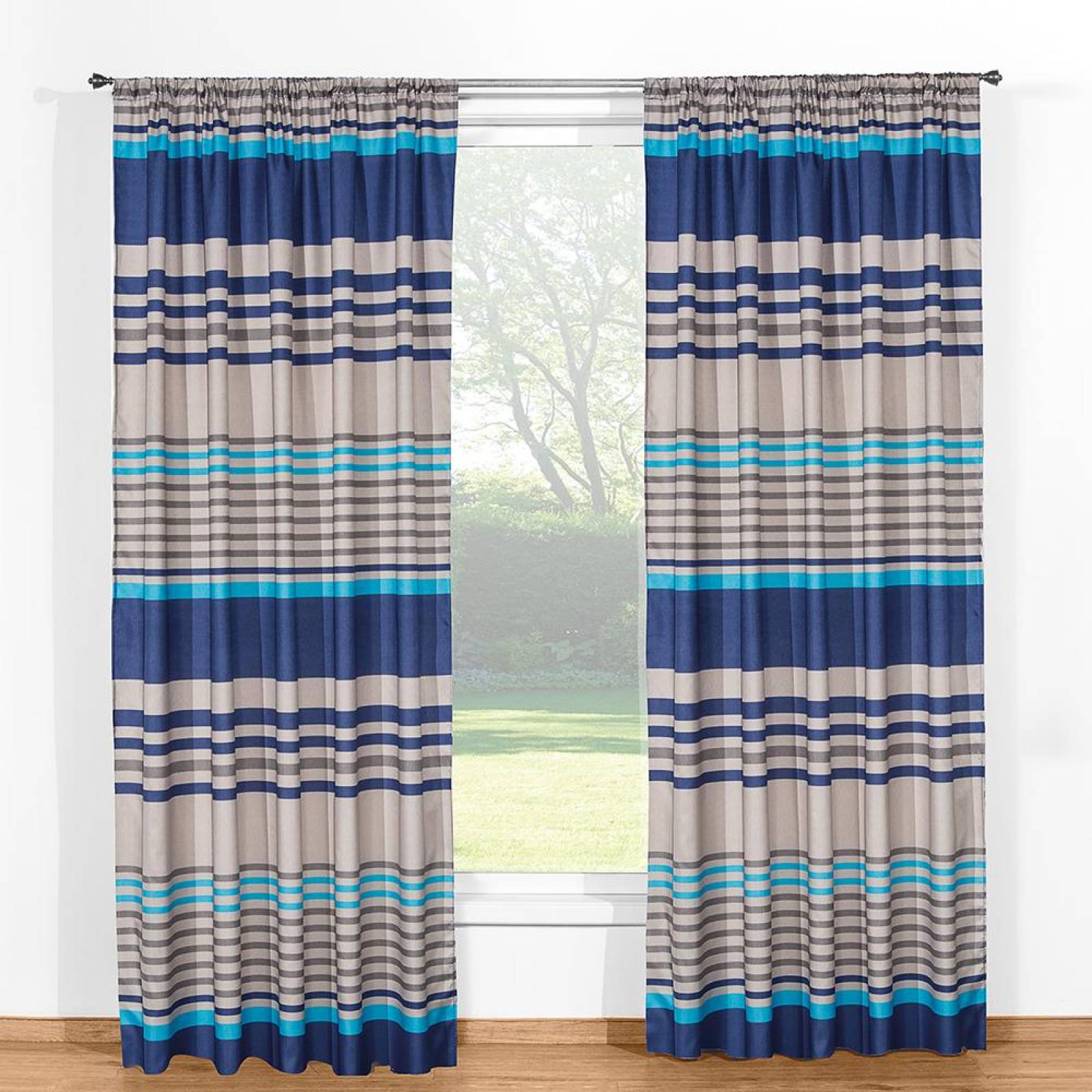 Cortinas Diseño Rayado Decoración Para Casa Rayada Azul