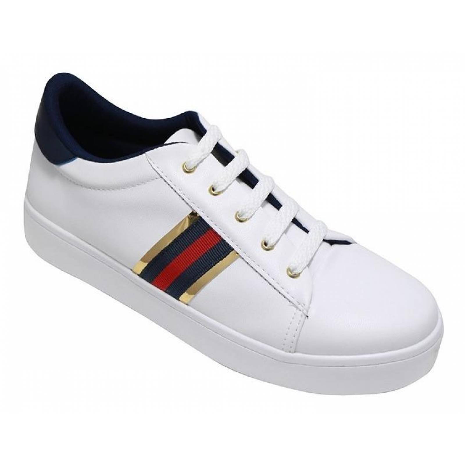 Tenis Dama Urbanos Tipo Piel Blancos Incognita Suela Ancha