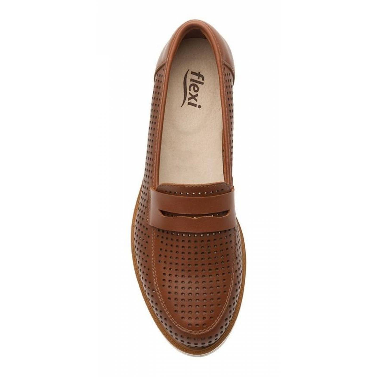 Calzado Dama Mujer Zapato Mocasin Flexi Piel En Cafe Comodo