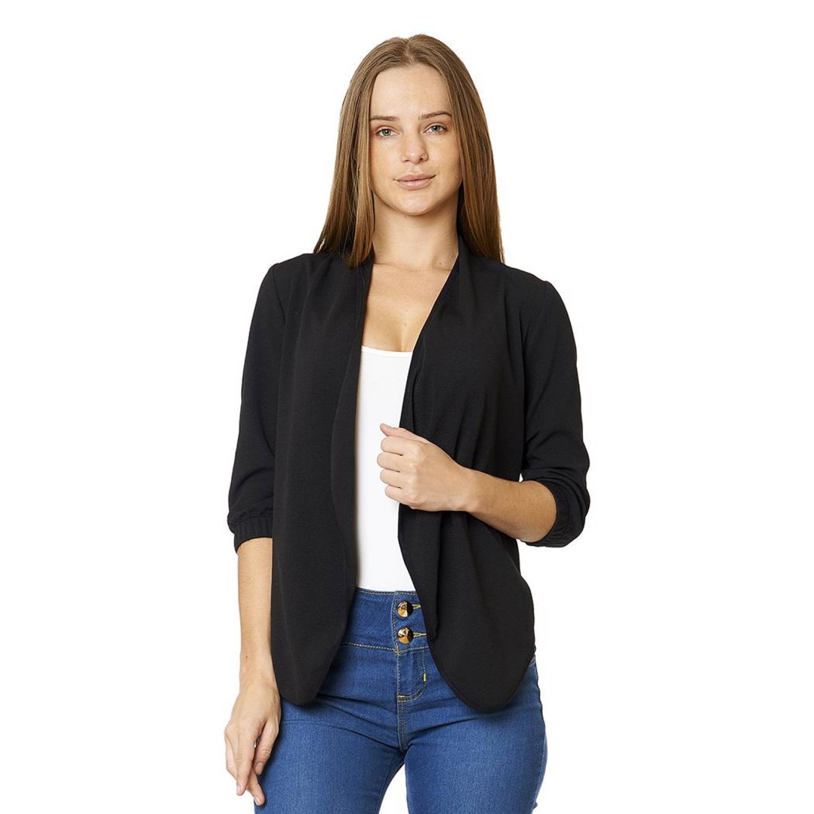 Saco Mujer Manga 3/4 Con Encaje Casual Formal Negro