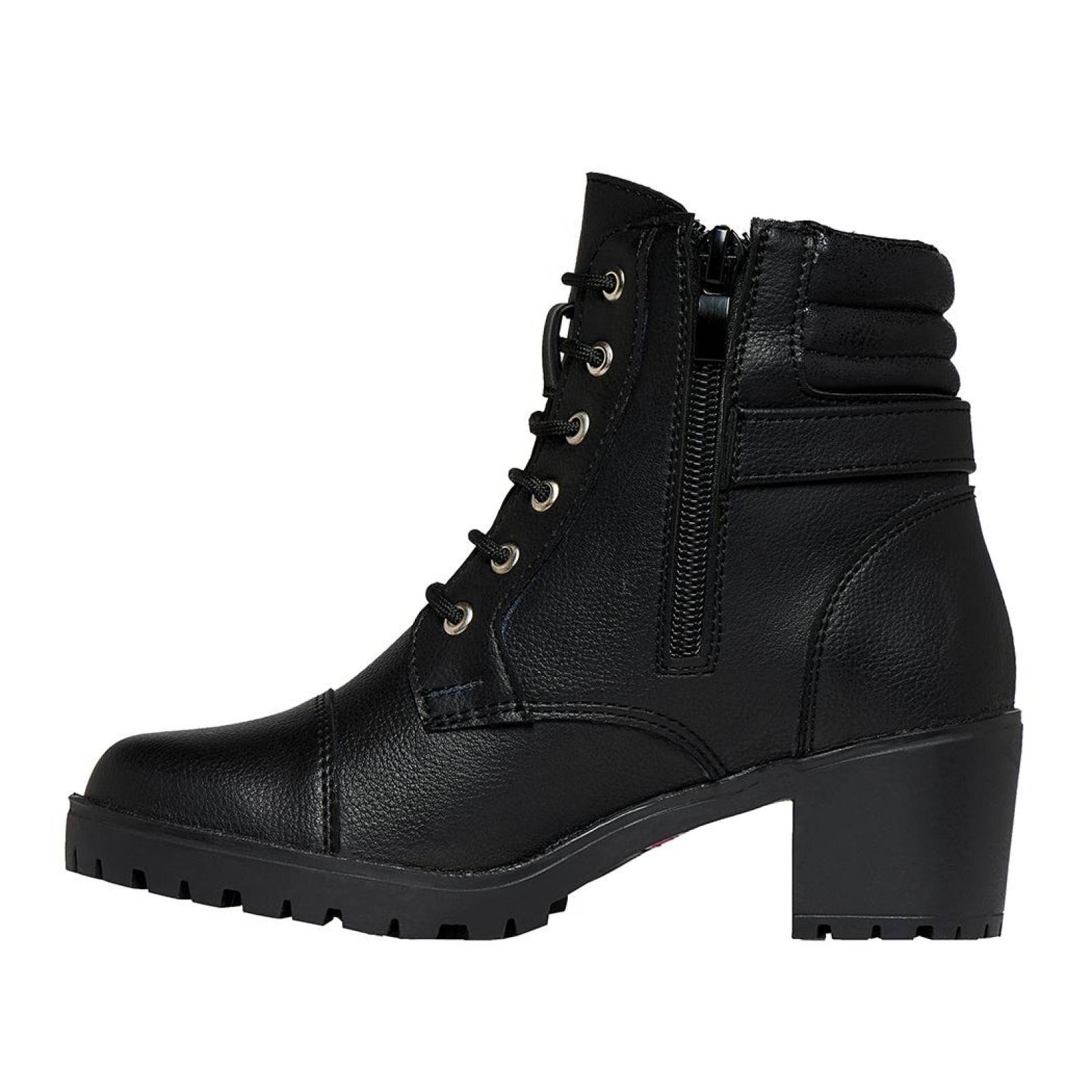 Botín Mujer Tipo Piel Con Hebilla Moda Casual Urbano Negro