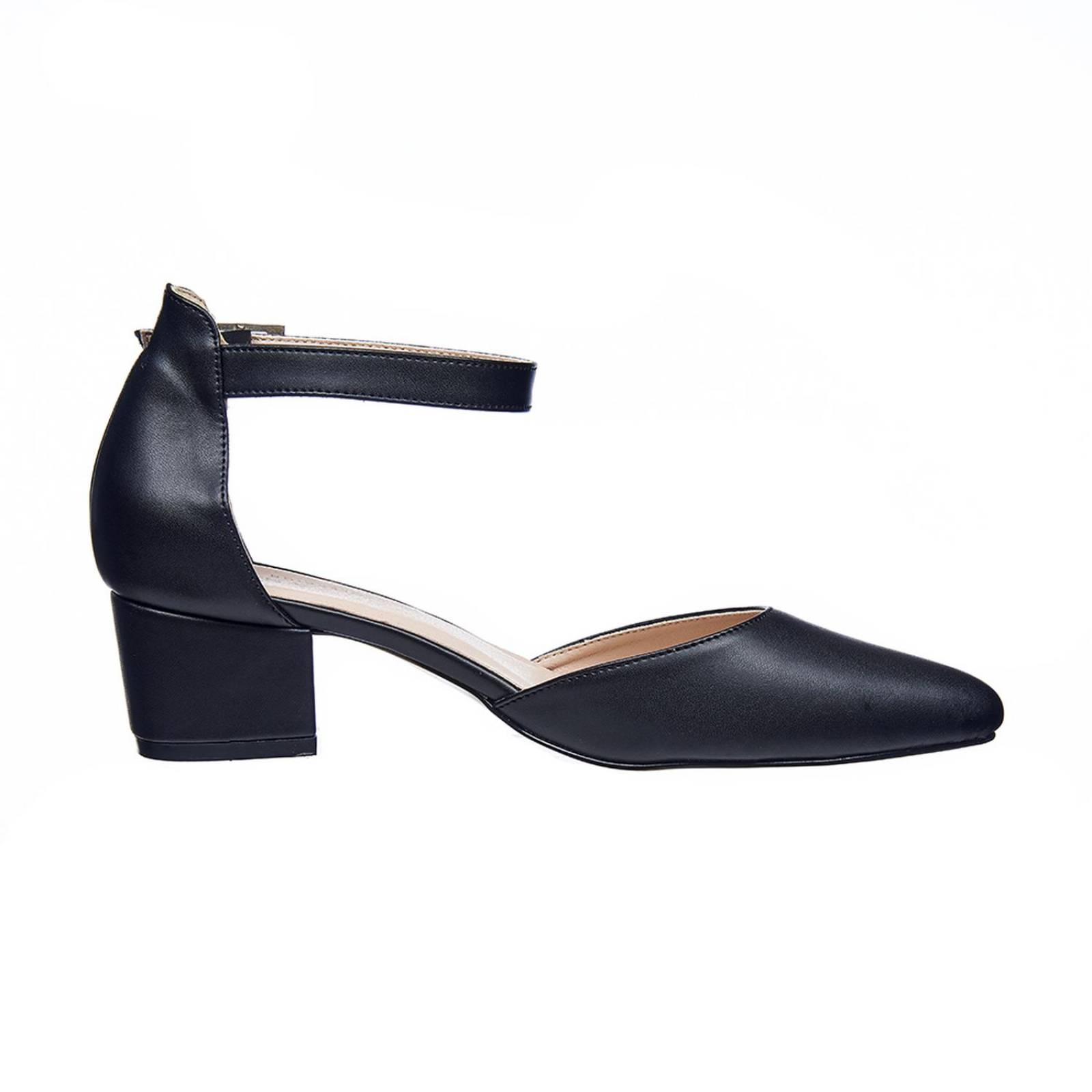Zapatillas Mujer Tacón Bajo Negro Formales Con Pulcera