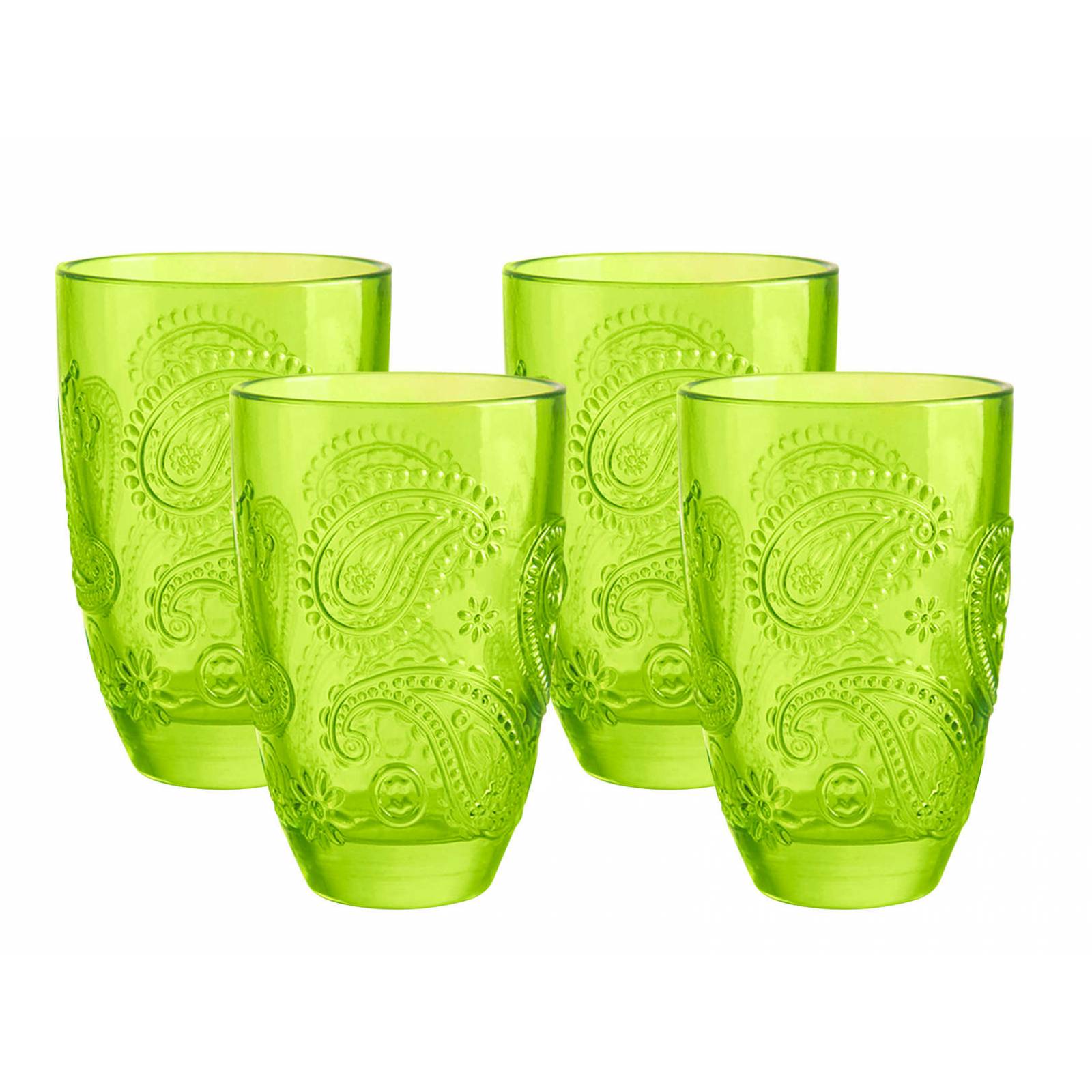 Set De 4 Vasos De Cristal Drop Verde 375ml