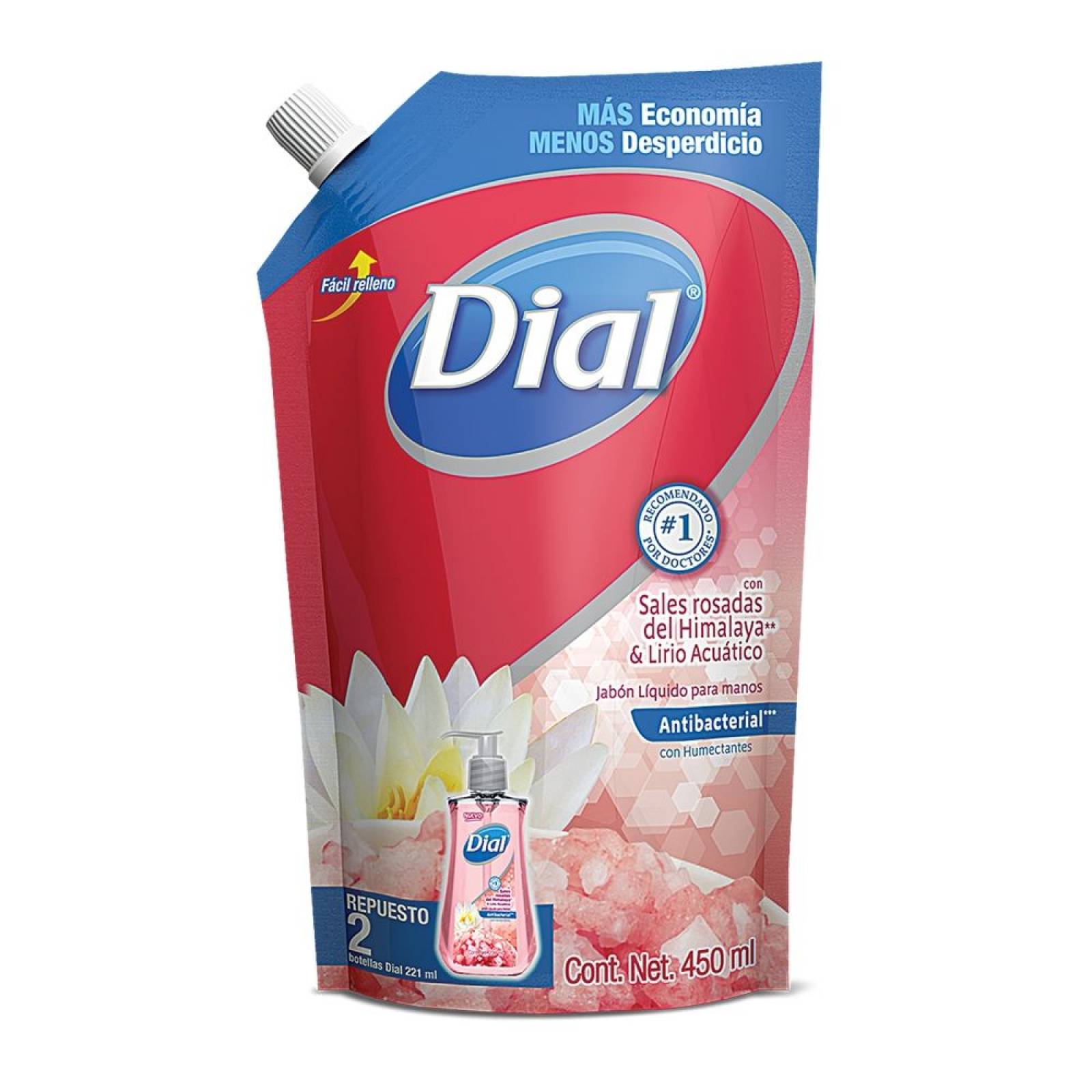 Dial Jabón Líquido para Manos Minerales Rosados Repuesto paquete 450 ml