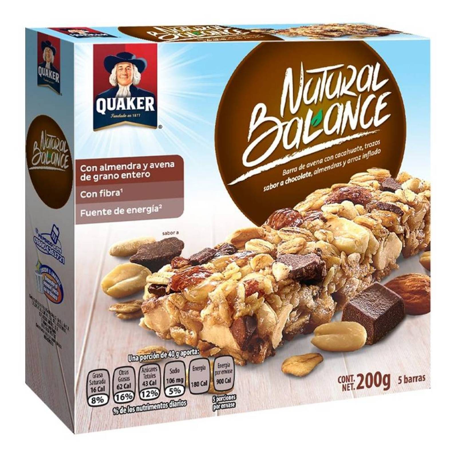Quaker Natural Balance Barra sabor Chocolate y Almendras caja 200g