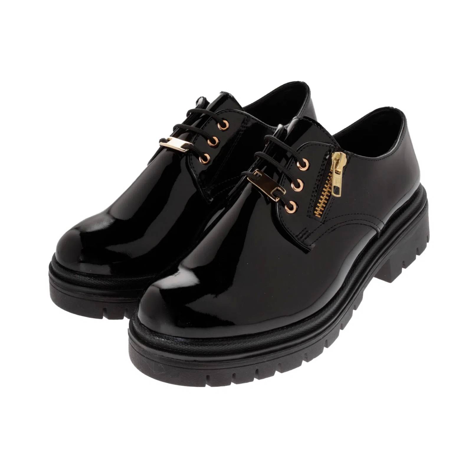 Choclos color negro estilo charol con detalle de cierre