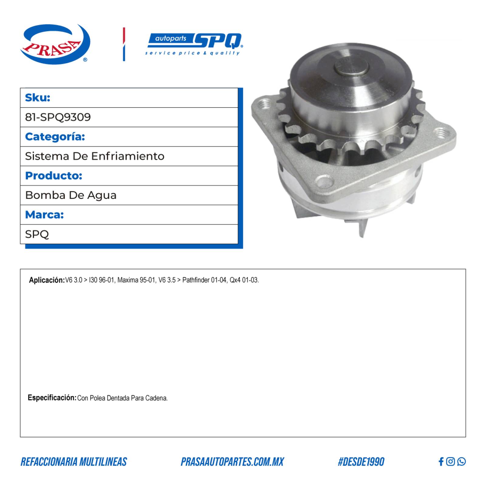 Bomba De Agua, SPQ; Para Infiniti I30 1996-2001 V6; 3