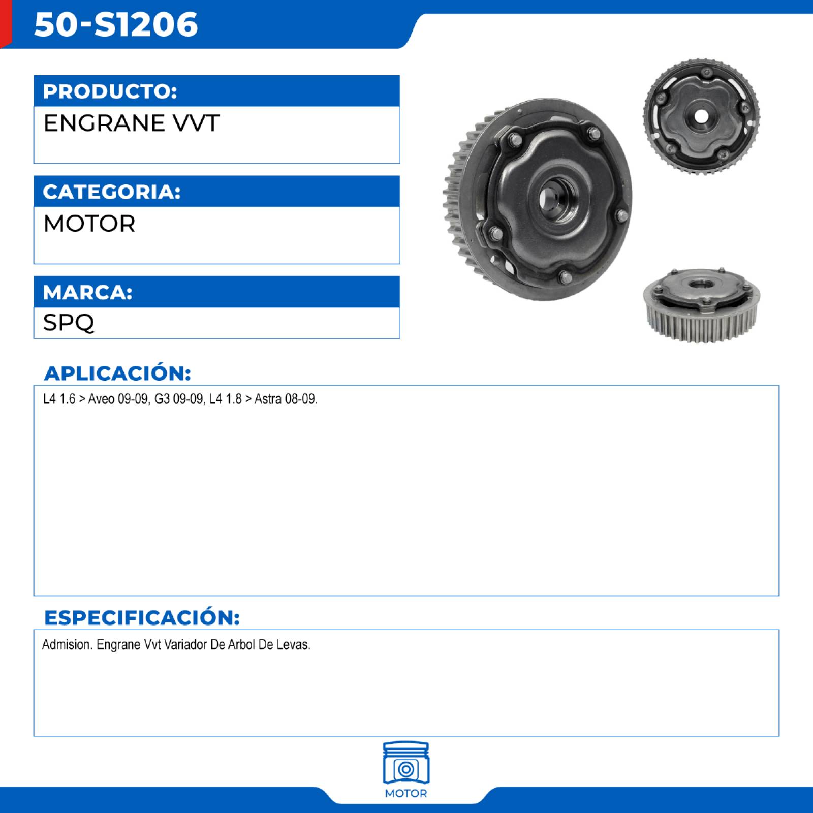 Engrane Vvt, SPQ; Para Chevrolet Aveo 2009-2009 L4; 1.6